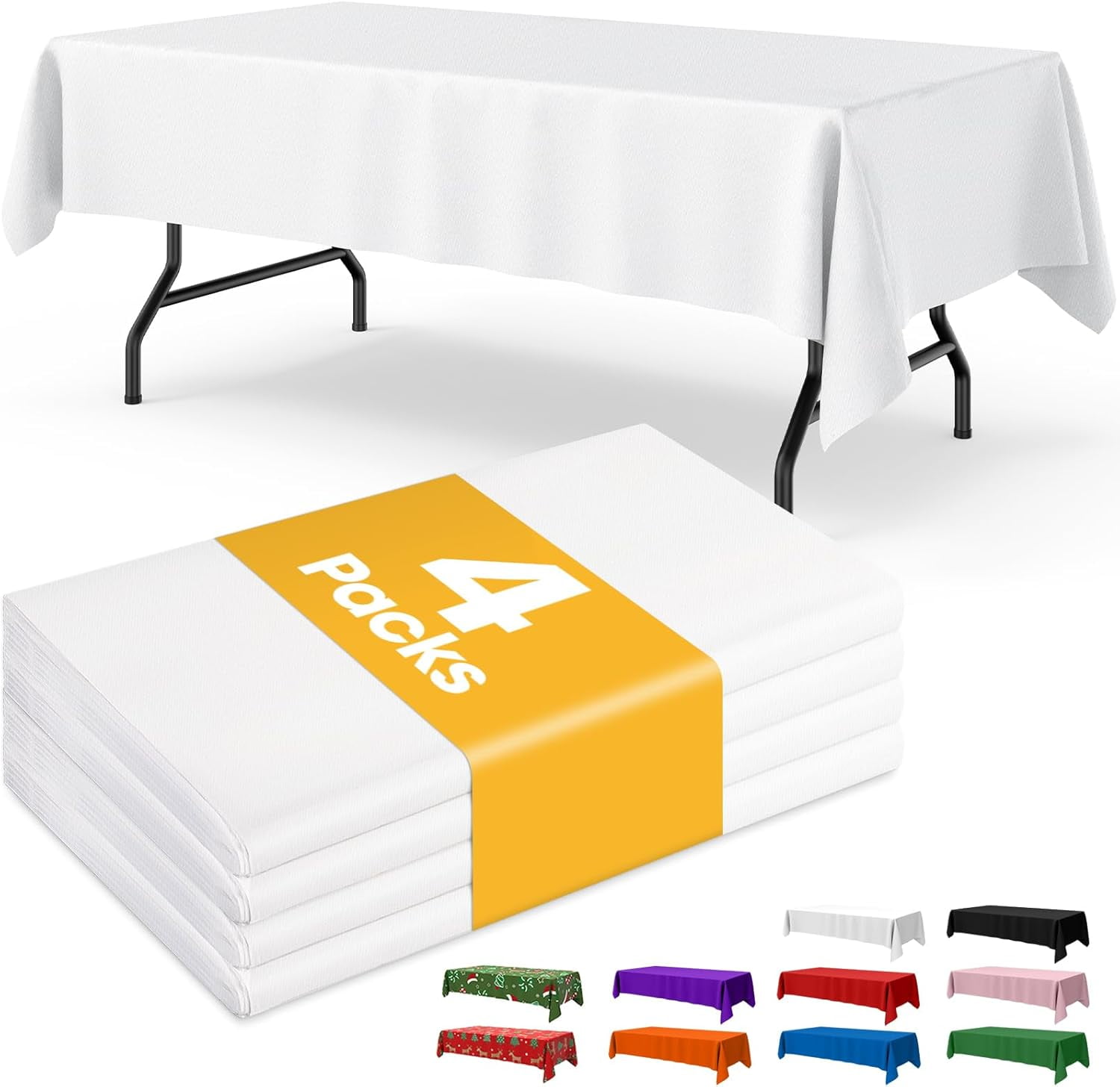 White Plastic Table Cloth Rectangle Table 4 Pack, 54''×108'' Tablecloth ...