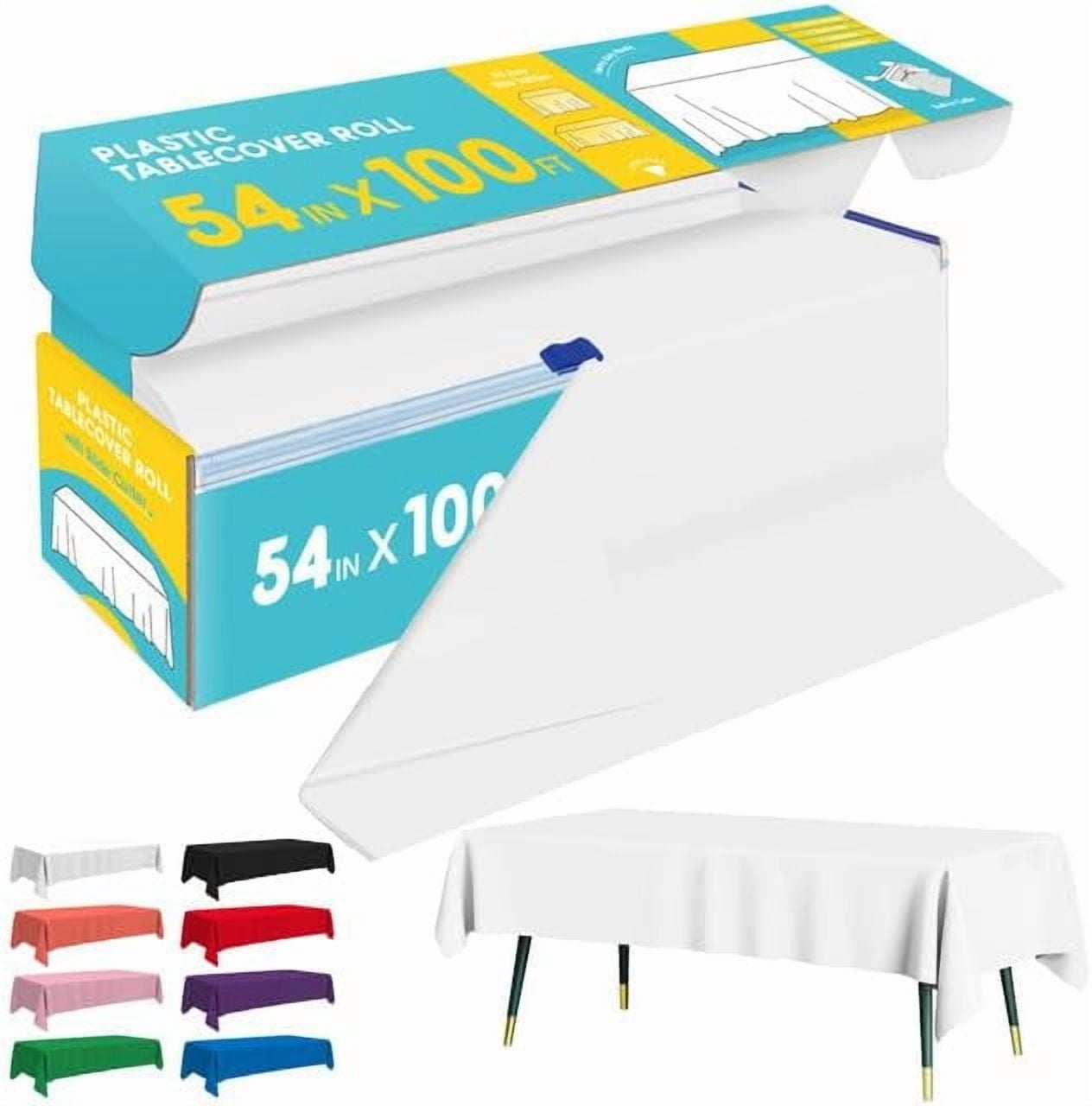 White Plastic Table Cover Roll - 54IN x 100FT, Cloth for Rectangle with ...