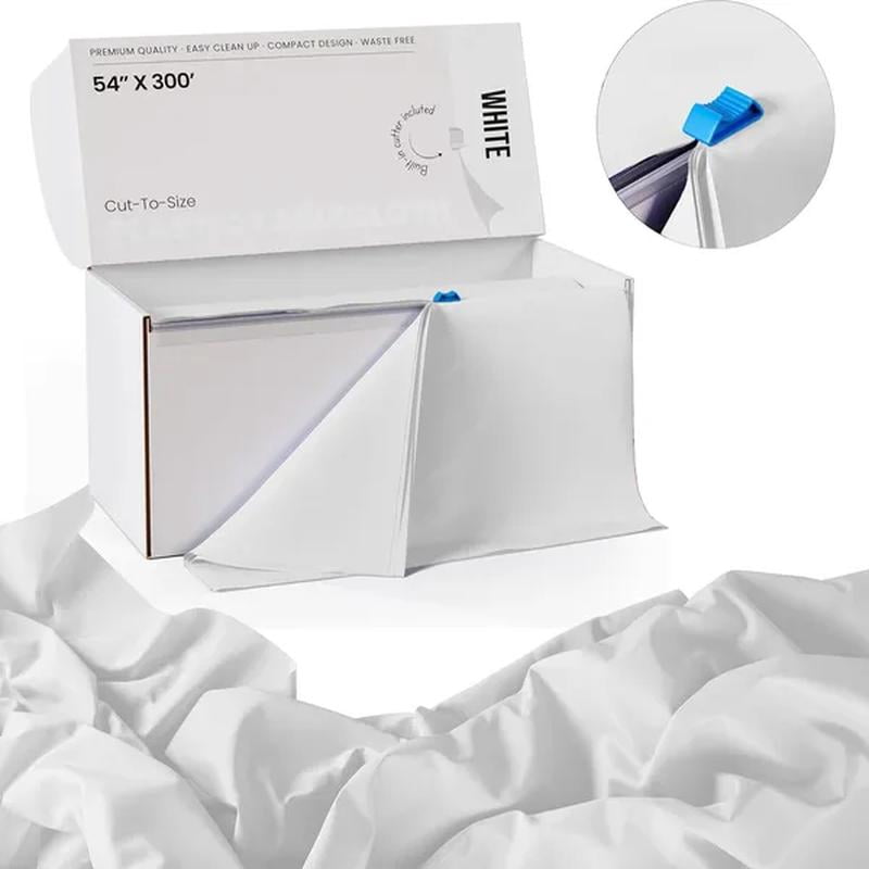 White Plastic Table Cover Roll in Cut-to-Size Box with Slide Cutter ...