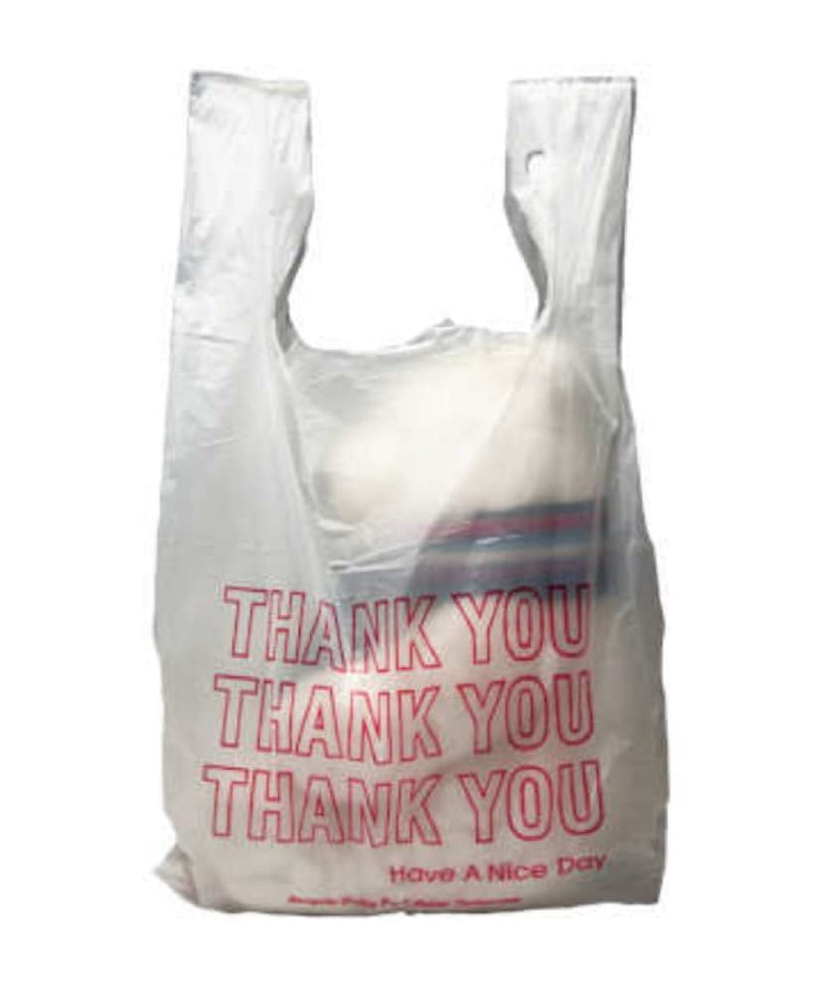 White Plastic Thank You Bags with Handles 11.5 x 6.5 x 22, Polyethylene ...