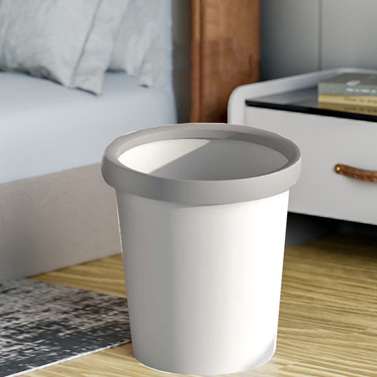 White Plastic Trash Can with Pressure Ring | 9.84x9.05x9.05 Inch ...