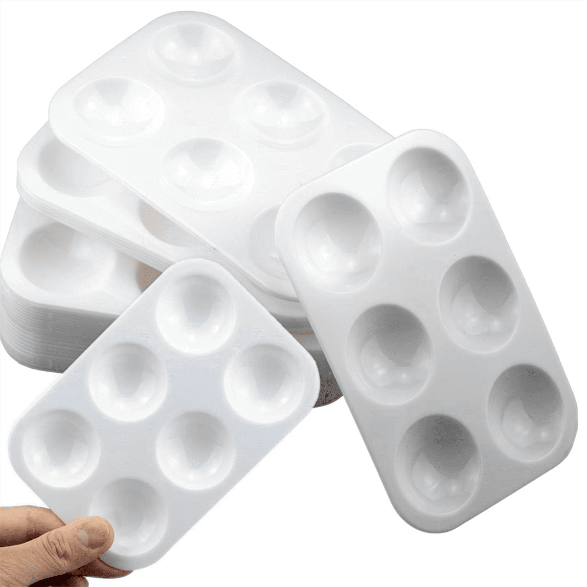 White Plastic Watercolor Palette, 6 Well Rectangular Paint Palettes ...