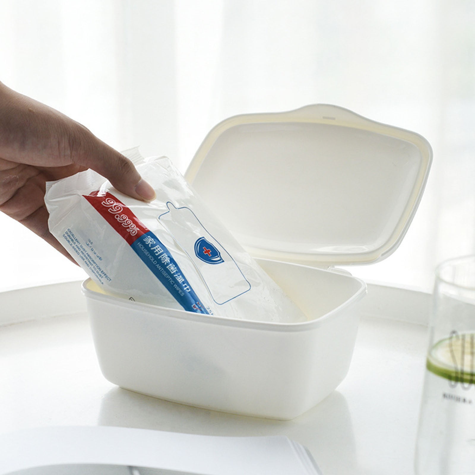 White Plastic Wet Wipe Dispenser - Desktop Storage Box with Lid, Wipes ...