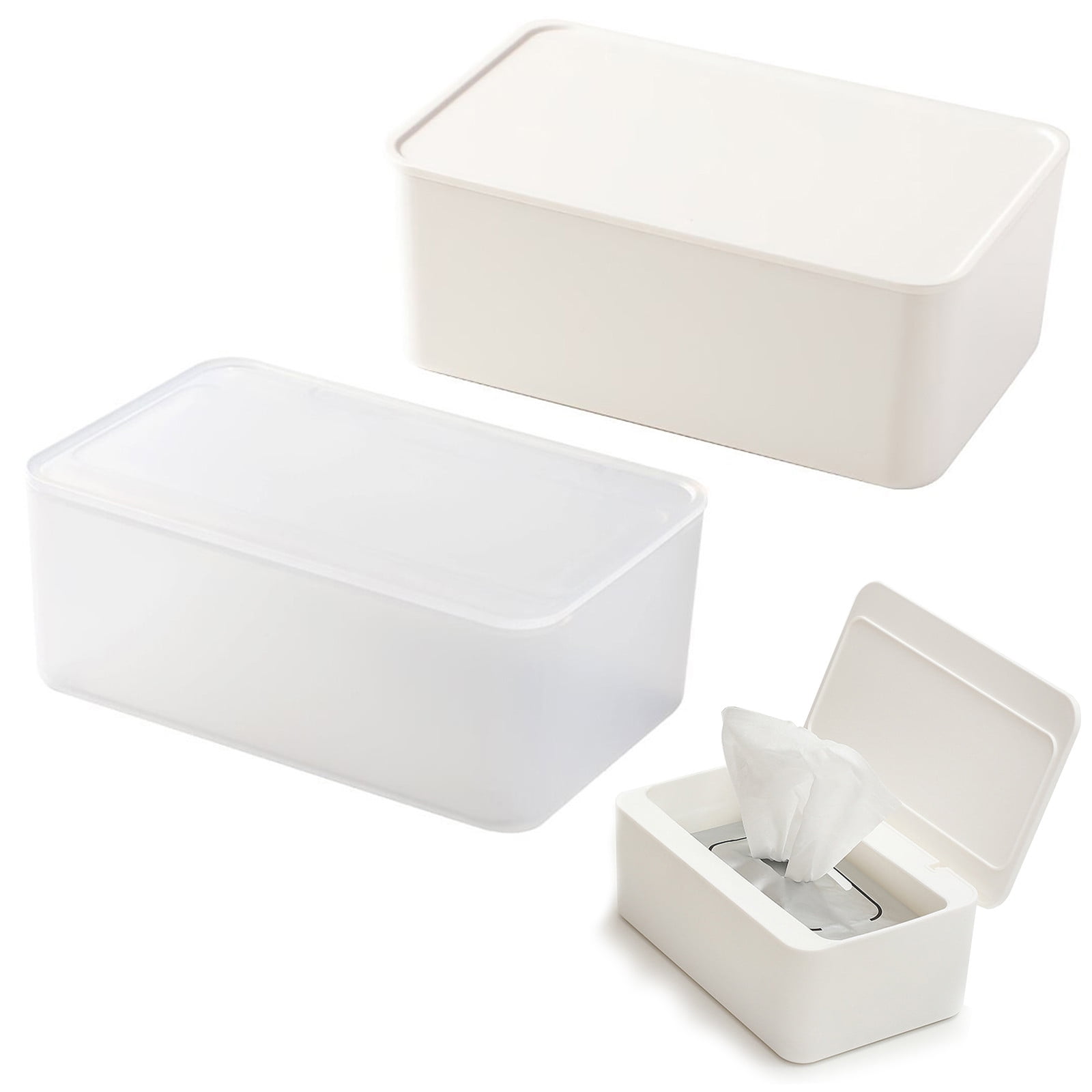 White Plastic Wet Wipes Storage Box with Lid, 19x12x7.5cm Desk ...