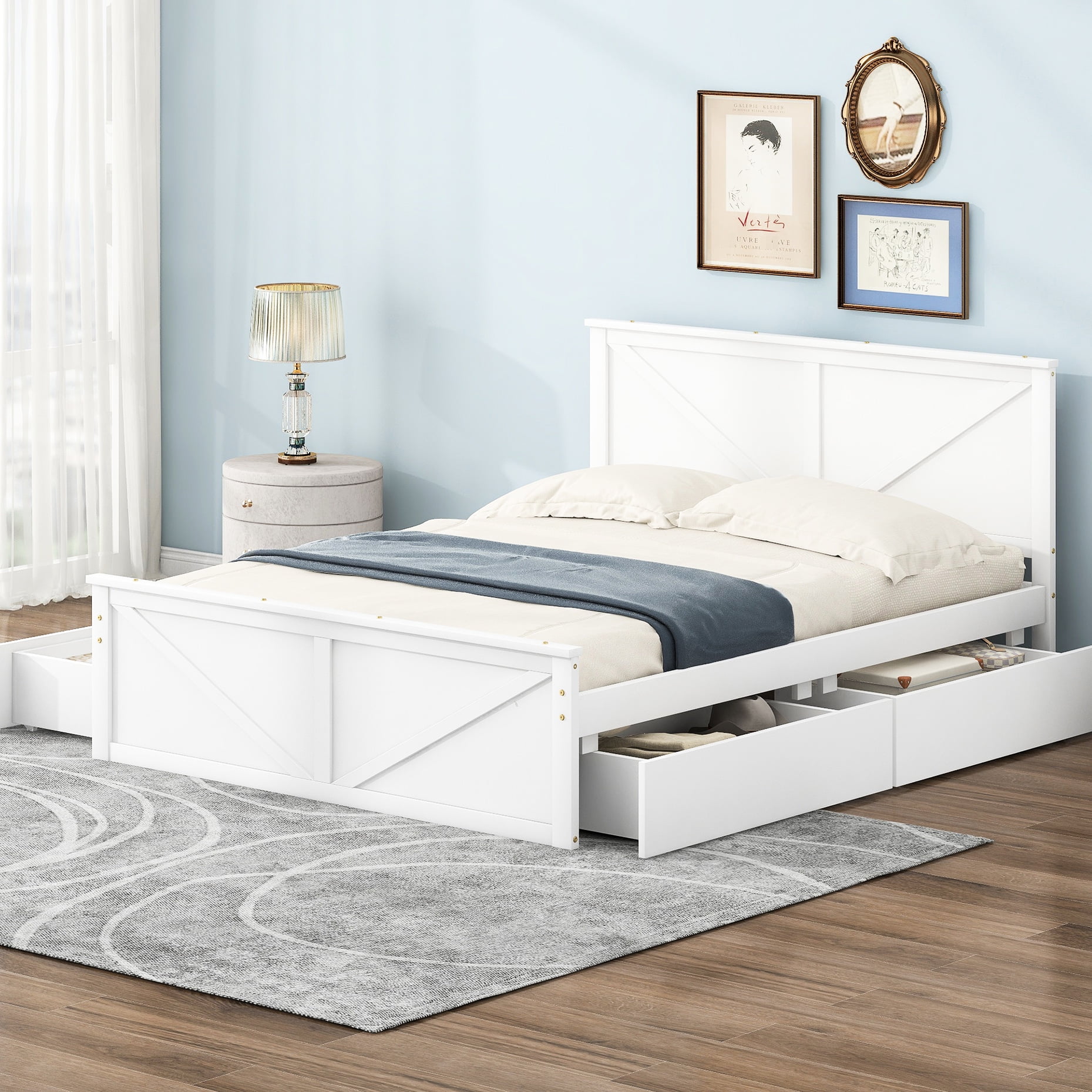 White Platform Bed With Drawers For Queen - Comfortable And Ergonomic ...