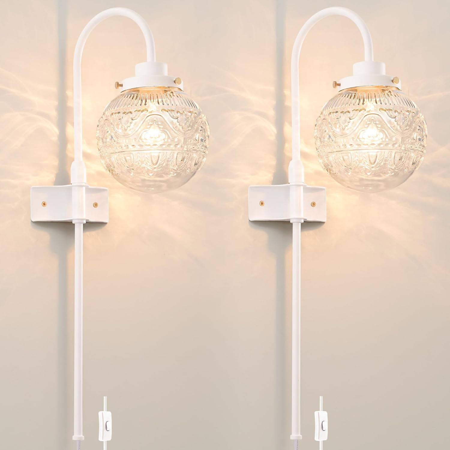 White Plug in Wall Sconces Set of 2, Vintage Plug in Sconce, Plug in ...