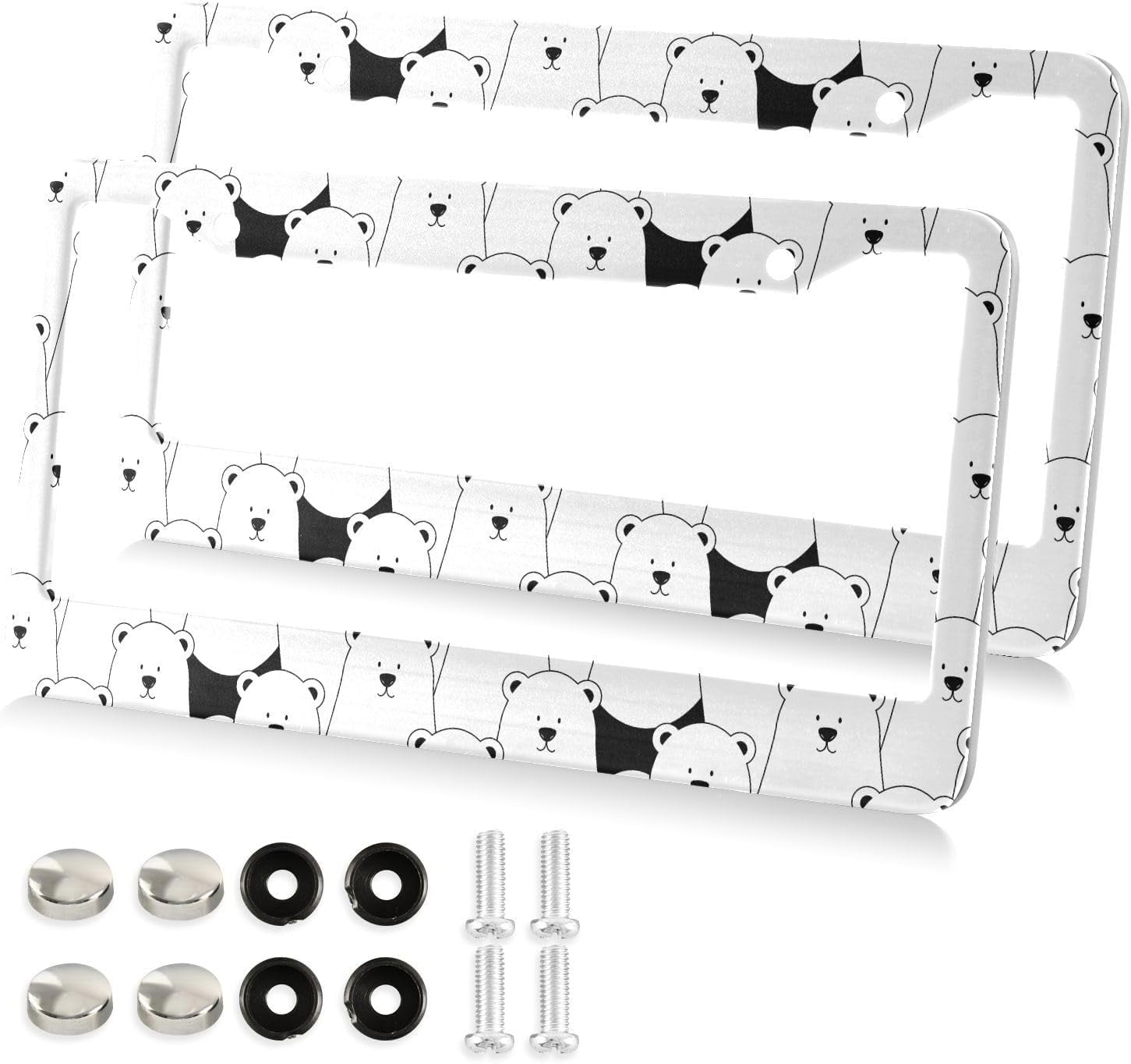 White Polar Bear License Plate Frame, Aluminum Car Tag Frames, 2 Pack ...