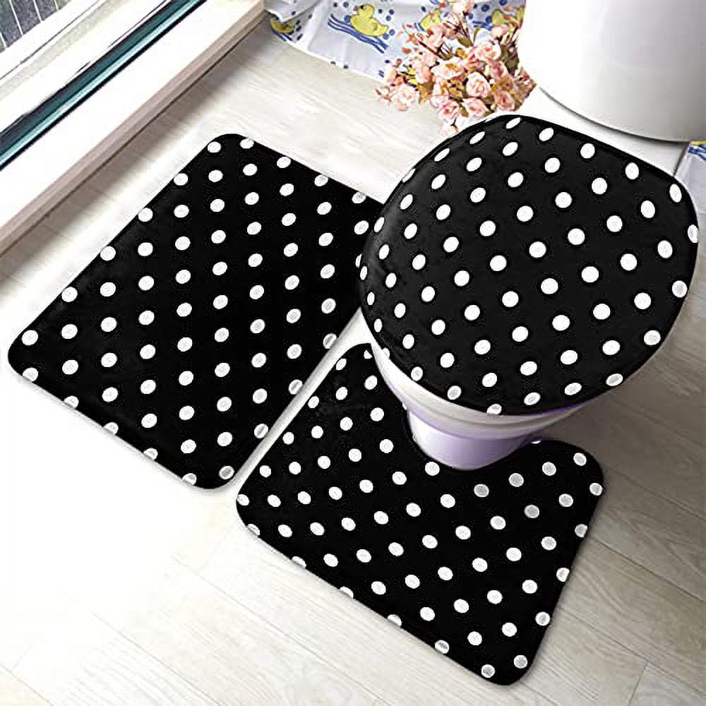 White Polka Dot Bathroom Antiskid Pad Geometric Round Shape 3 Pieces ...