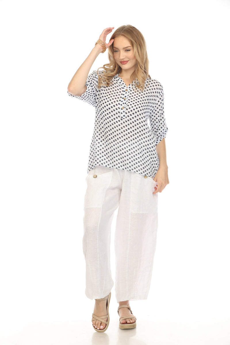 White Polka Dot Quarter Sleeves Button Top - Walmart.com