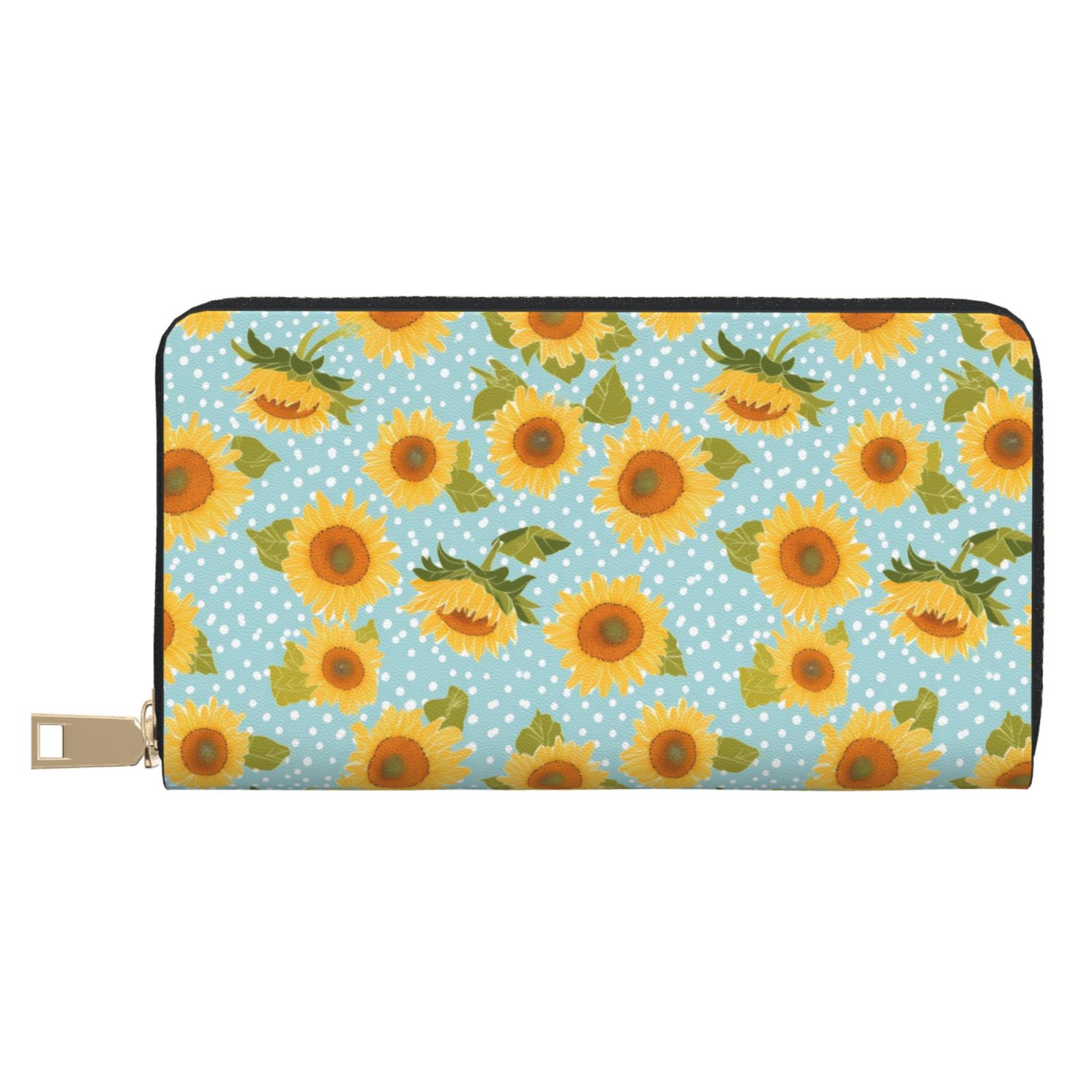 White Polka Dot Sunflower A Wallet Women, Leather Bifold Multi Card ...