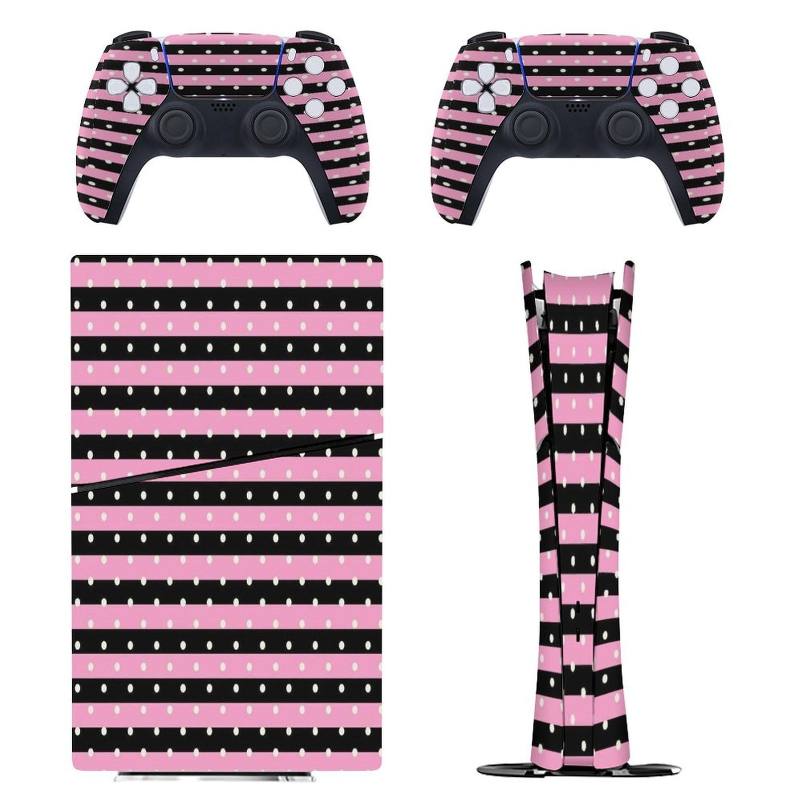 White Polka Dots, Black And Pink Stripes PS5/PS5 Slim Digital Disc Skin ...