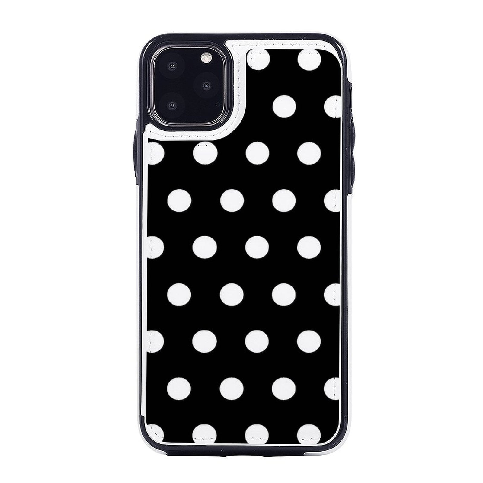 White Polka Dots Black Background Leather Wallet Case for iPhone 16 15 ...