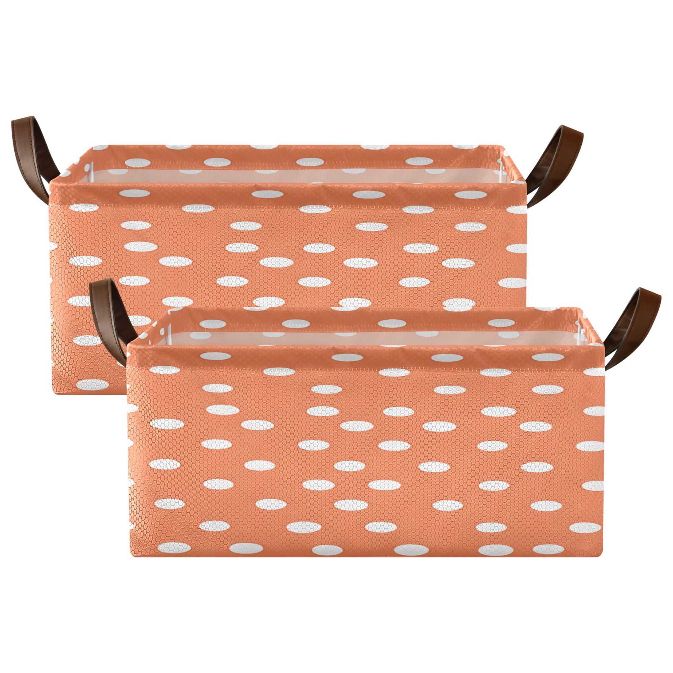 White Polka Dots Shelf Baskets Set of 2 Foldable Metal Frame Open ...