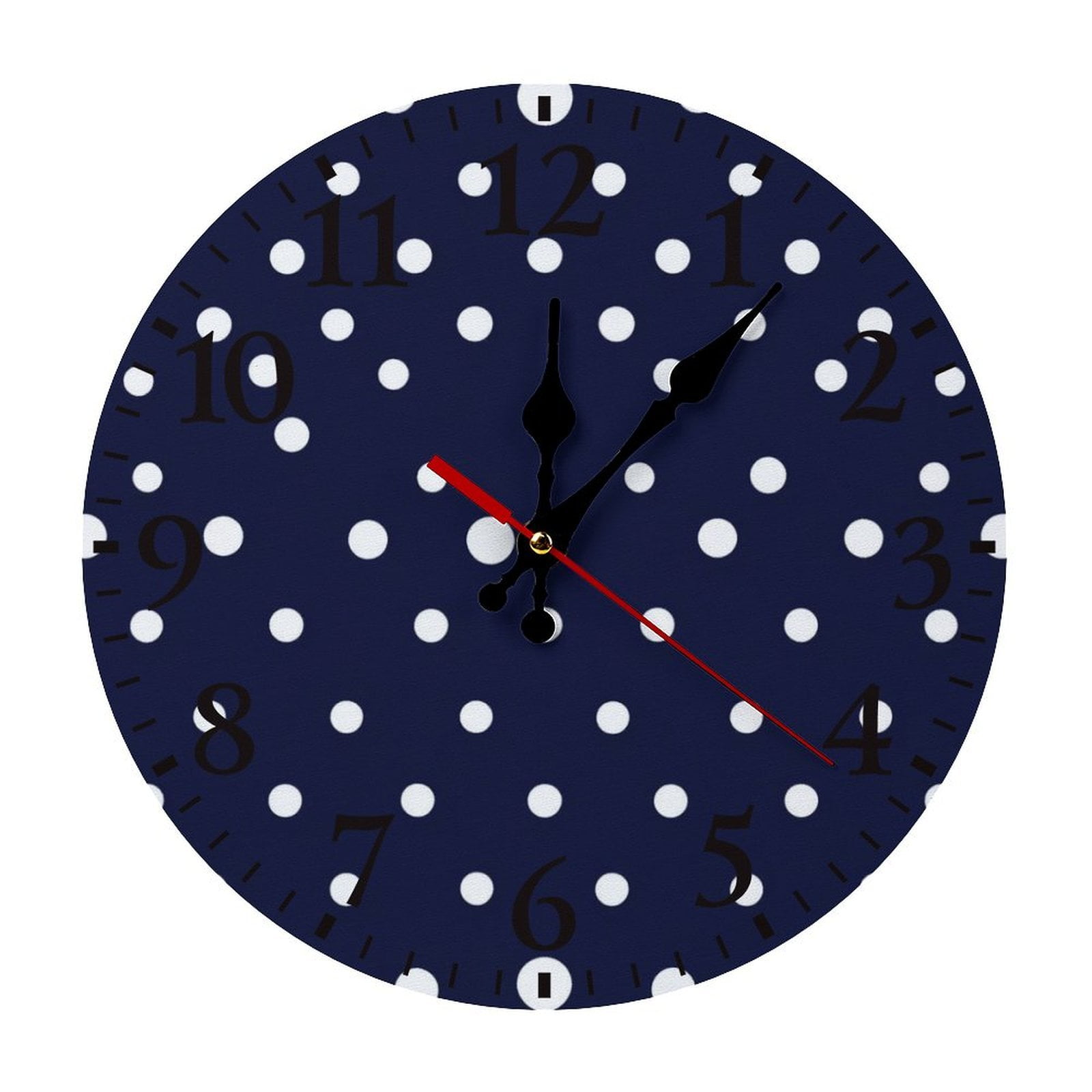 White Polka Dots on Navy Blue Wall Clock Modern Design Clocks Wall ...