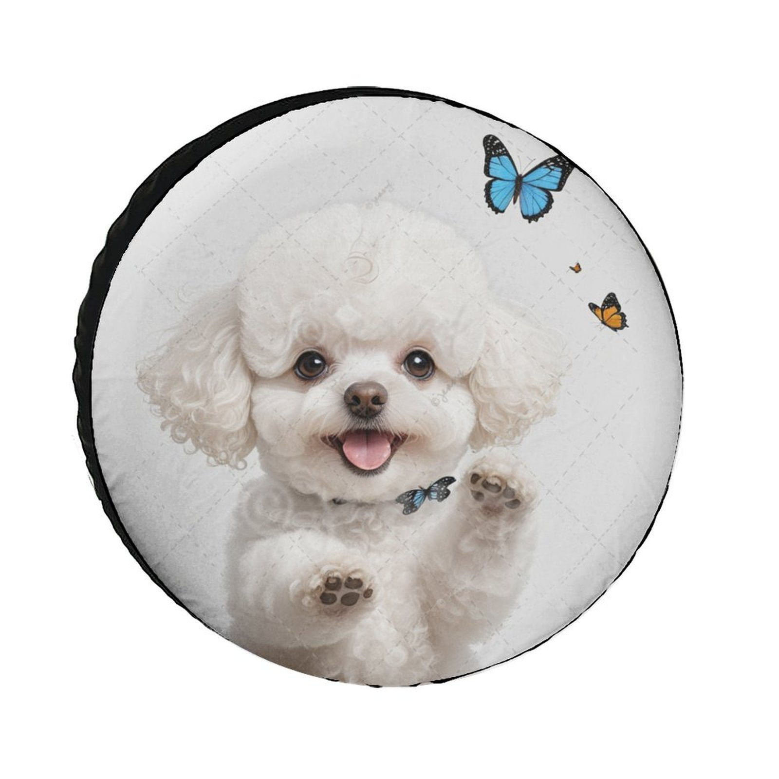 White Poodle With Butterfly Spare Tire Cover Oxford cloth Protector Wheel Tire Covers Weather ...