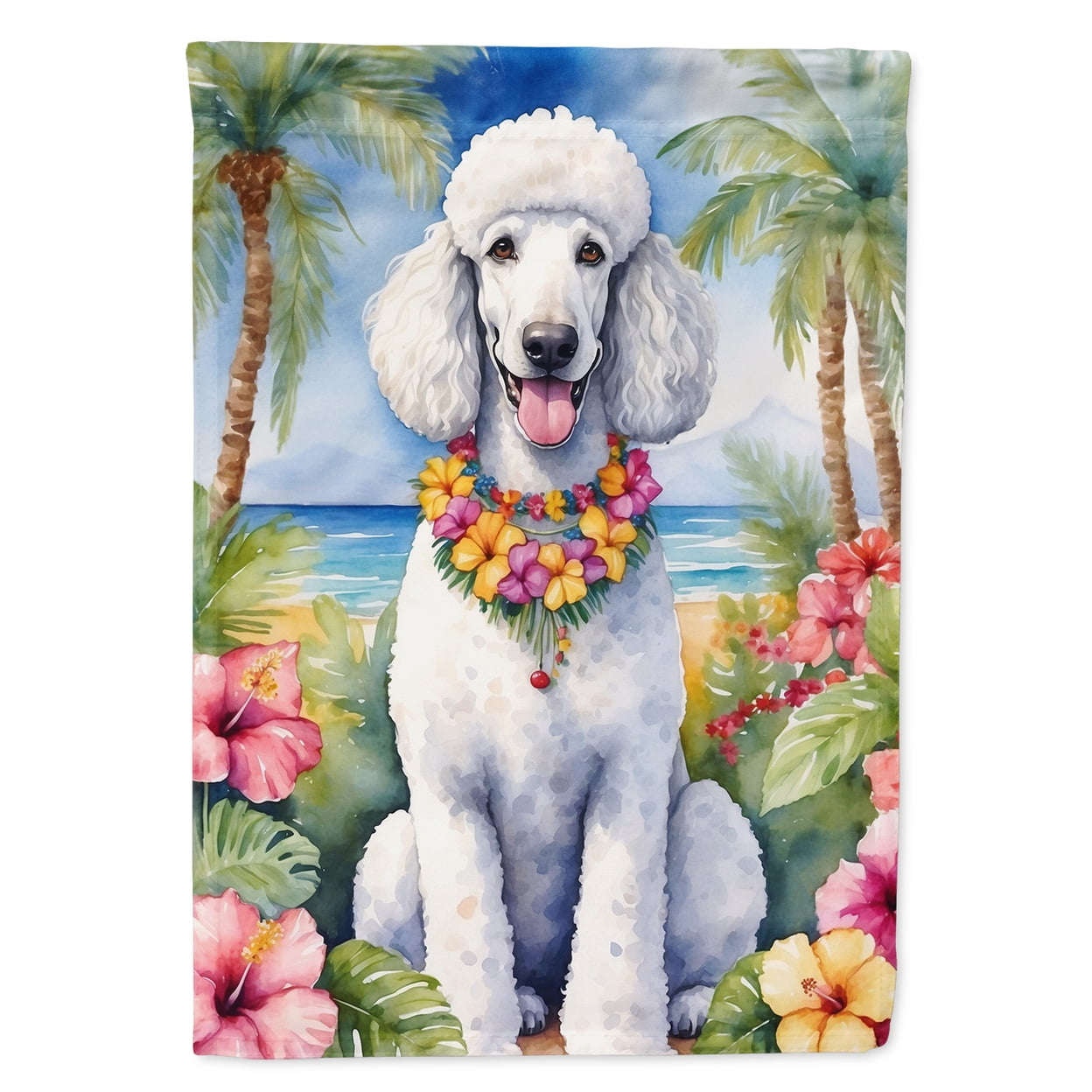 White Poodle Luau House Flag - Walmart.com