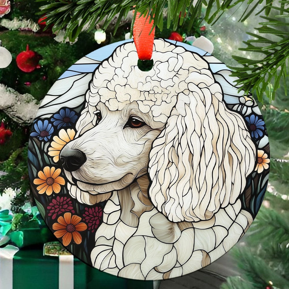 White Poodle: Ornament Style Wall or Window Hanging, 2025, Holiday ...