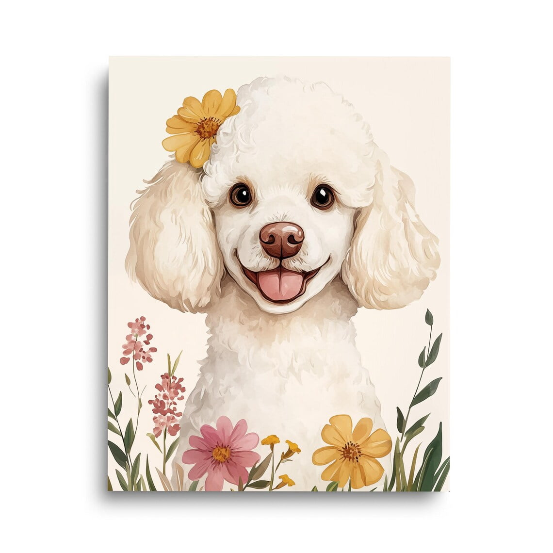 White Poodle Print, Floral Dog Wall Art, Cute Puppy Poster, Pet Nursery ...
