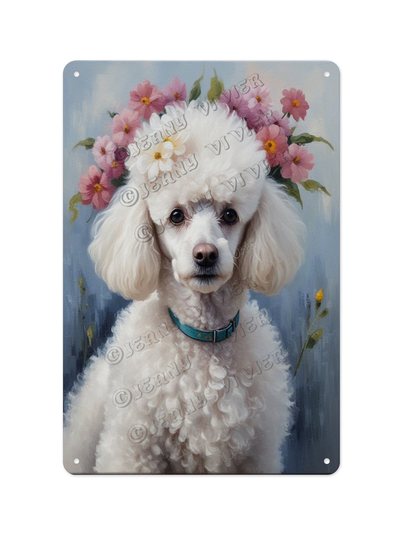 White Poodle in Flower Field Aluminum Sign 12x16 Inches - Metal Office ...