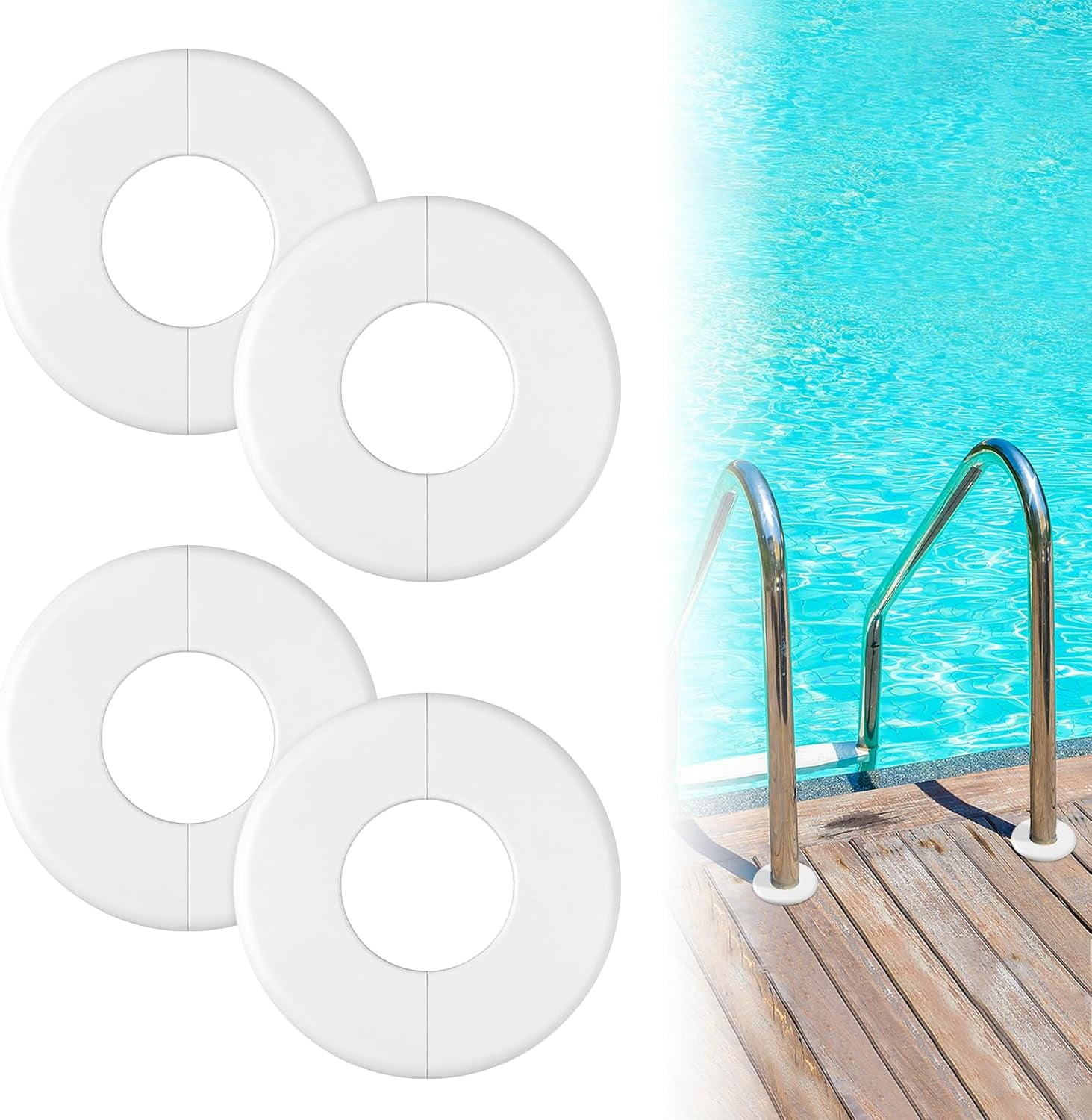 White Pool Escutcheon Plate, 4 Pieces Pool Ladder Escutcheon Covers ...