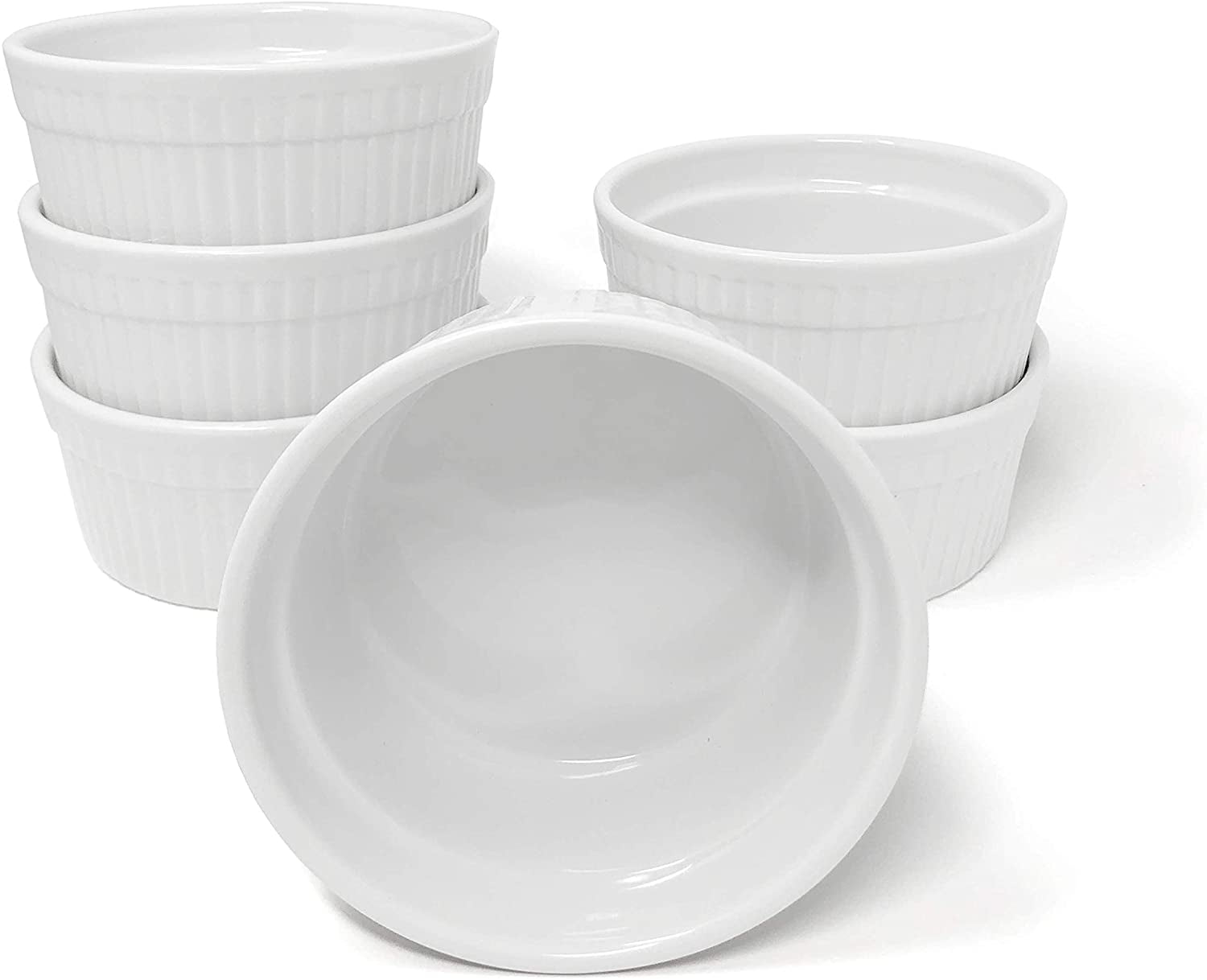 6-Piece White Porcelain Ramekin Set, 18oz - Custard, Souffle, Microwave ...