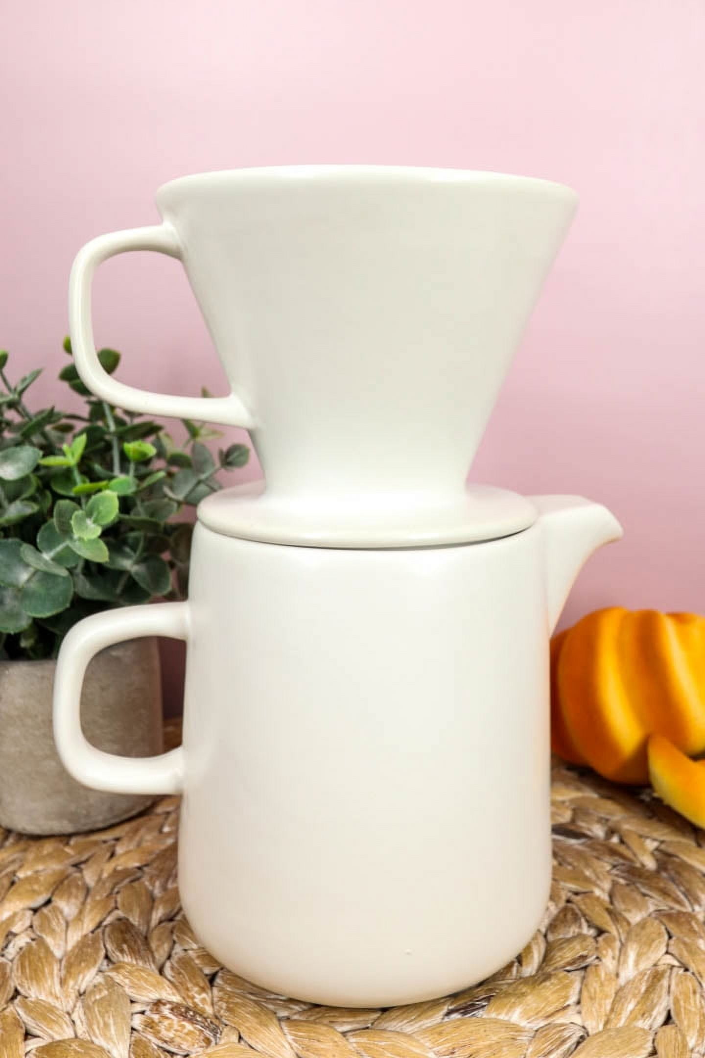 White Porcelain Coffee Maker Carafe Pot With Pour Over Dripper Filter ...