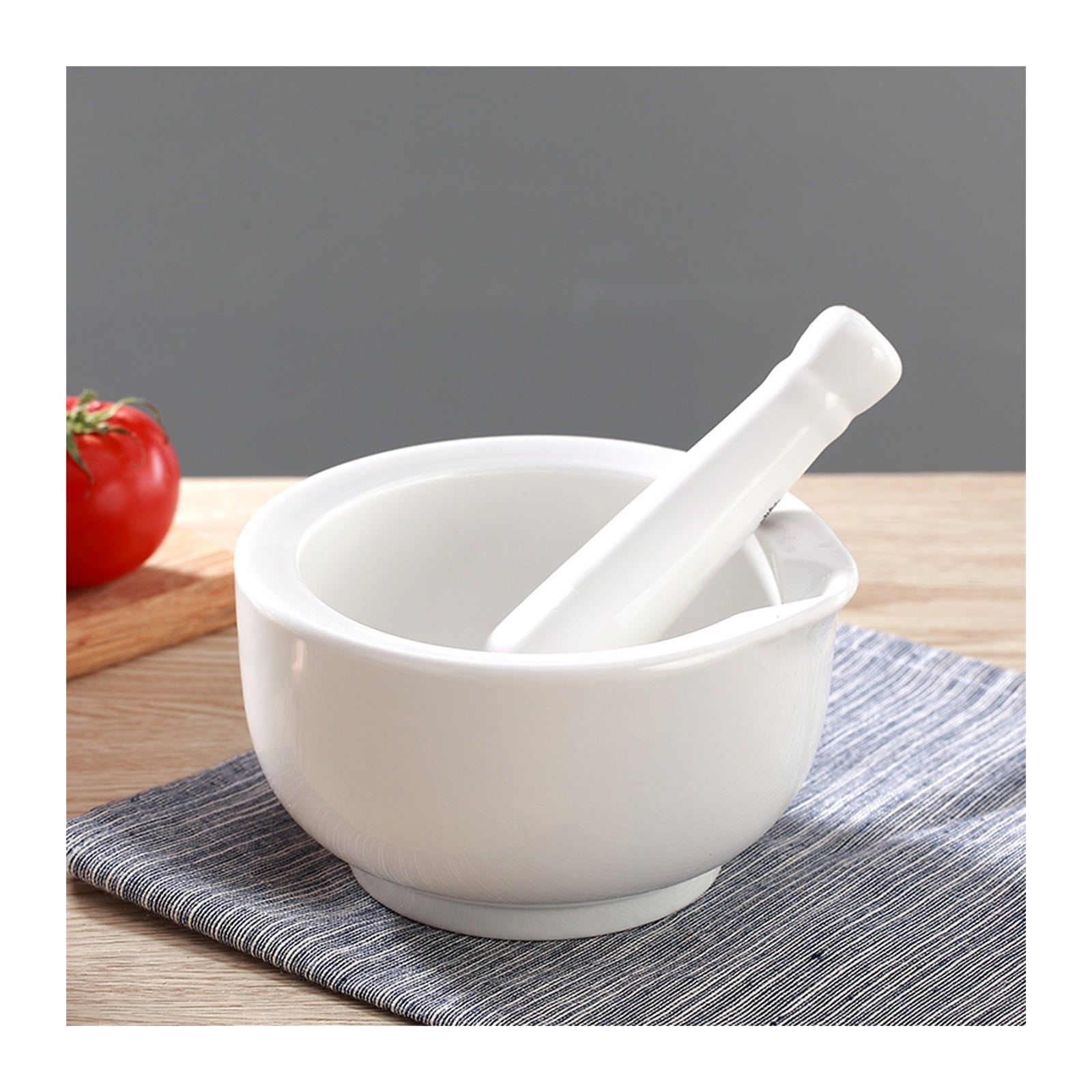 White Porcelain Mortar and Pestle Set, Ceramic Mixing Grinding Bowl Set ...