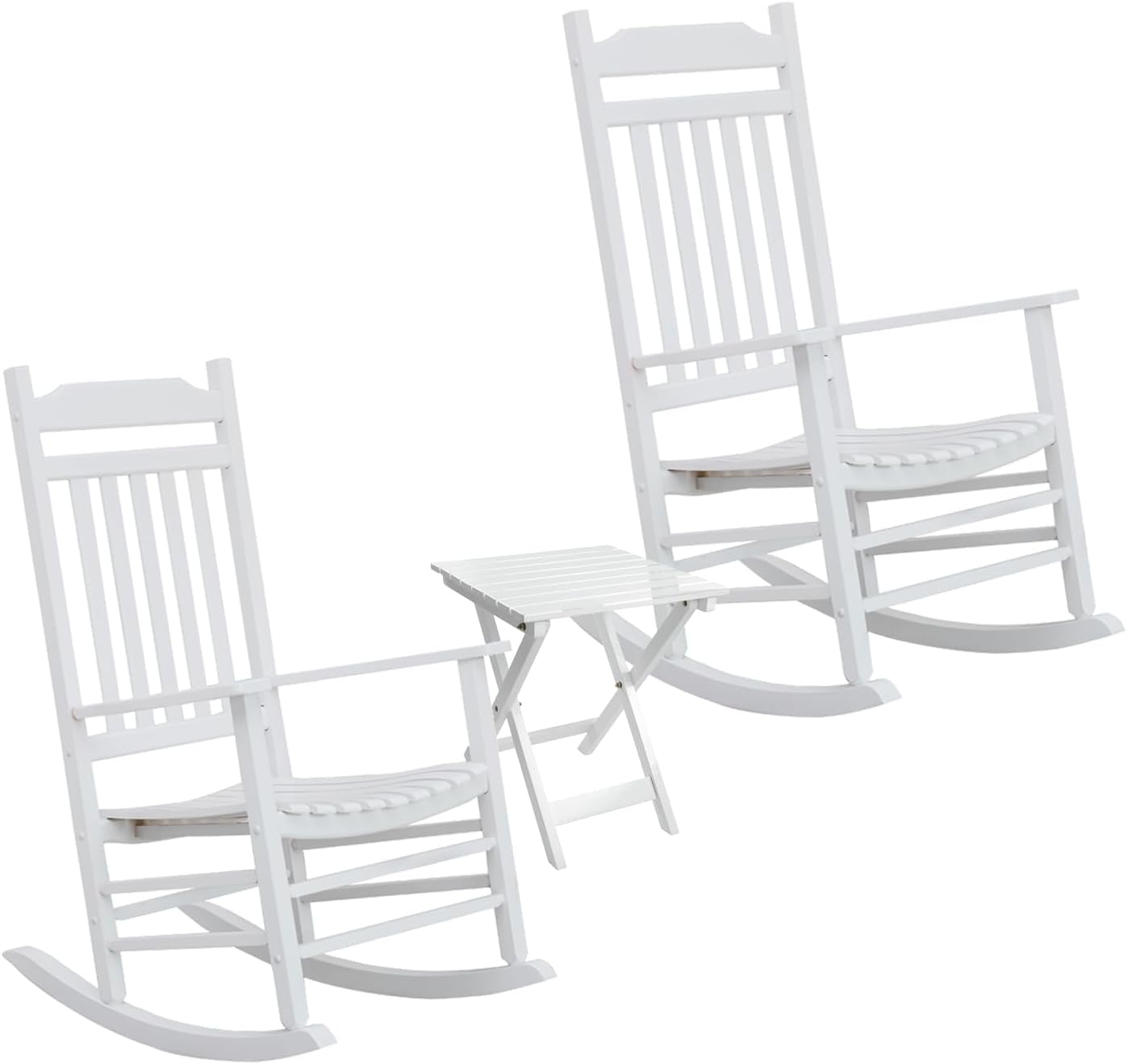 White Porch Rockers 3 Piece Outdoor Wooden Adults Furniture Set with 2 ...