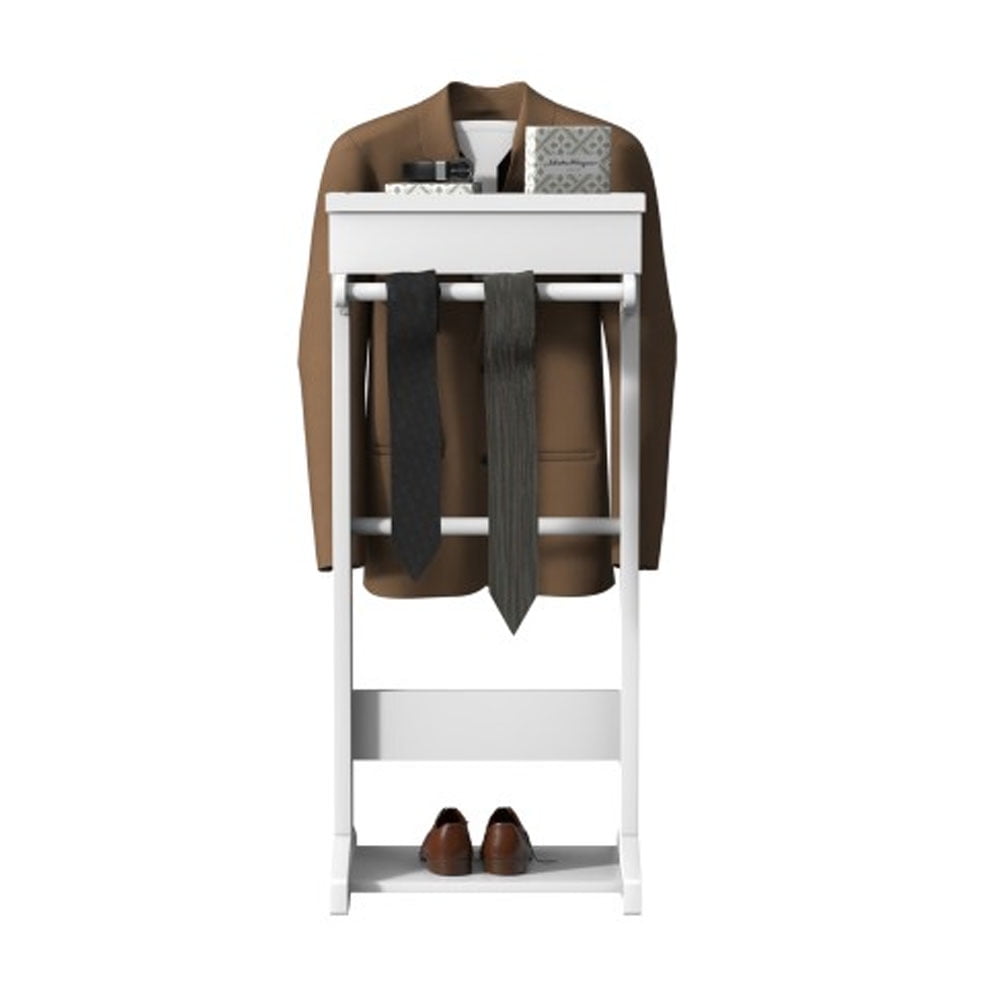 White Portable Garment Rack,Clothes Valet Stand with Storage Organizer ...