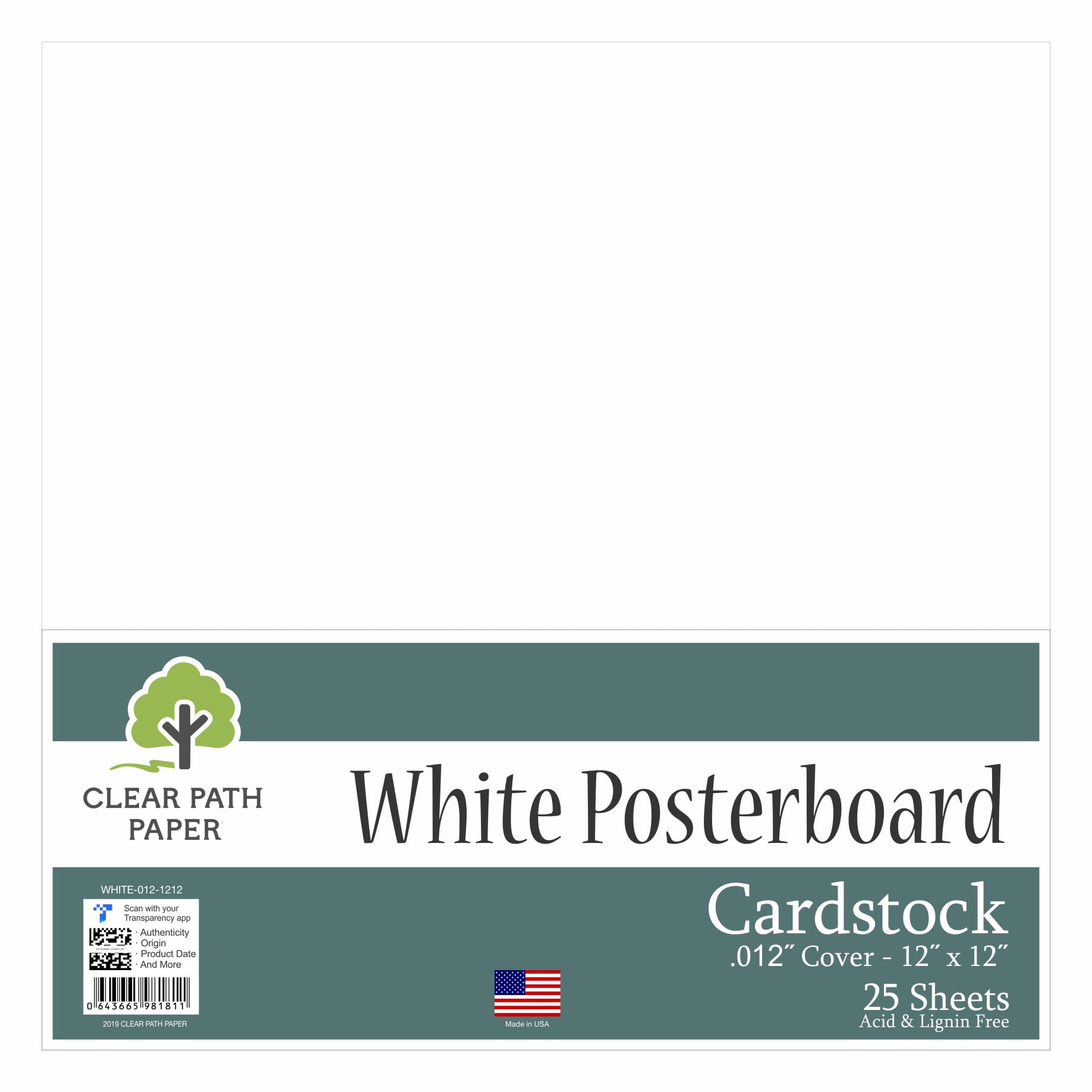 White Posterboard - 12 x 12 inch - .012" Thick - 25 Sheets - Clear Path ...