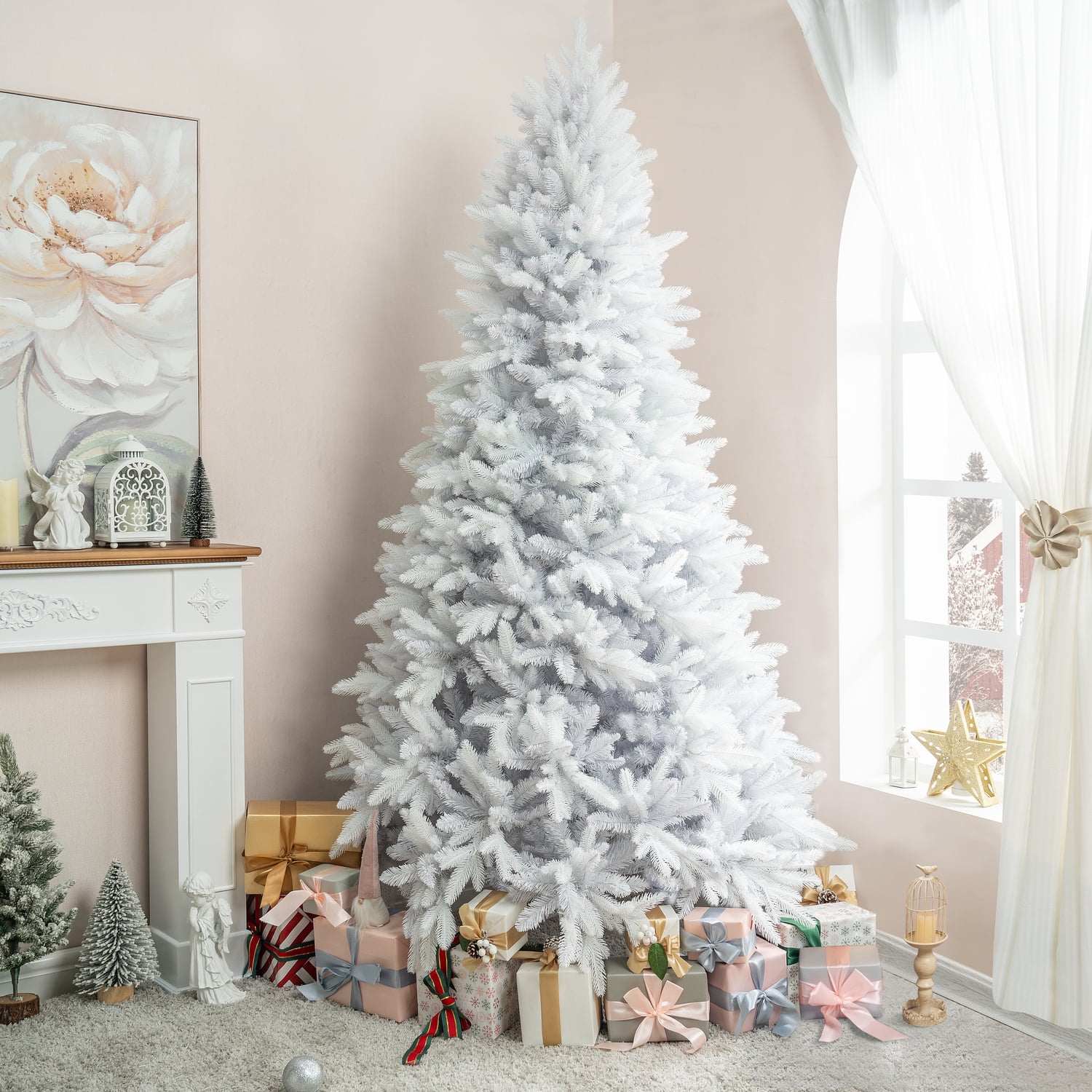 White Pre-Lit Christmas Trees with Full, Realistic Branch Tips & Warm ...
