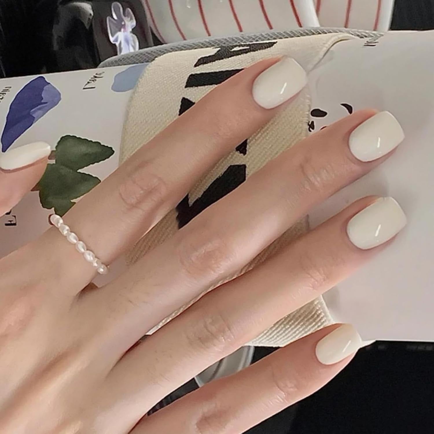 Off White Press on Nails Short Square Fake Nails Acrylic Nails Extra ...