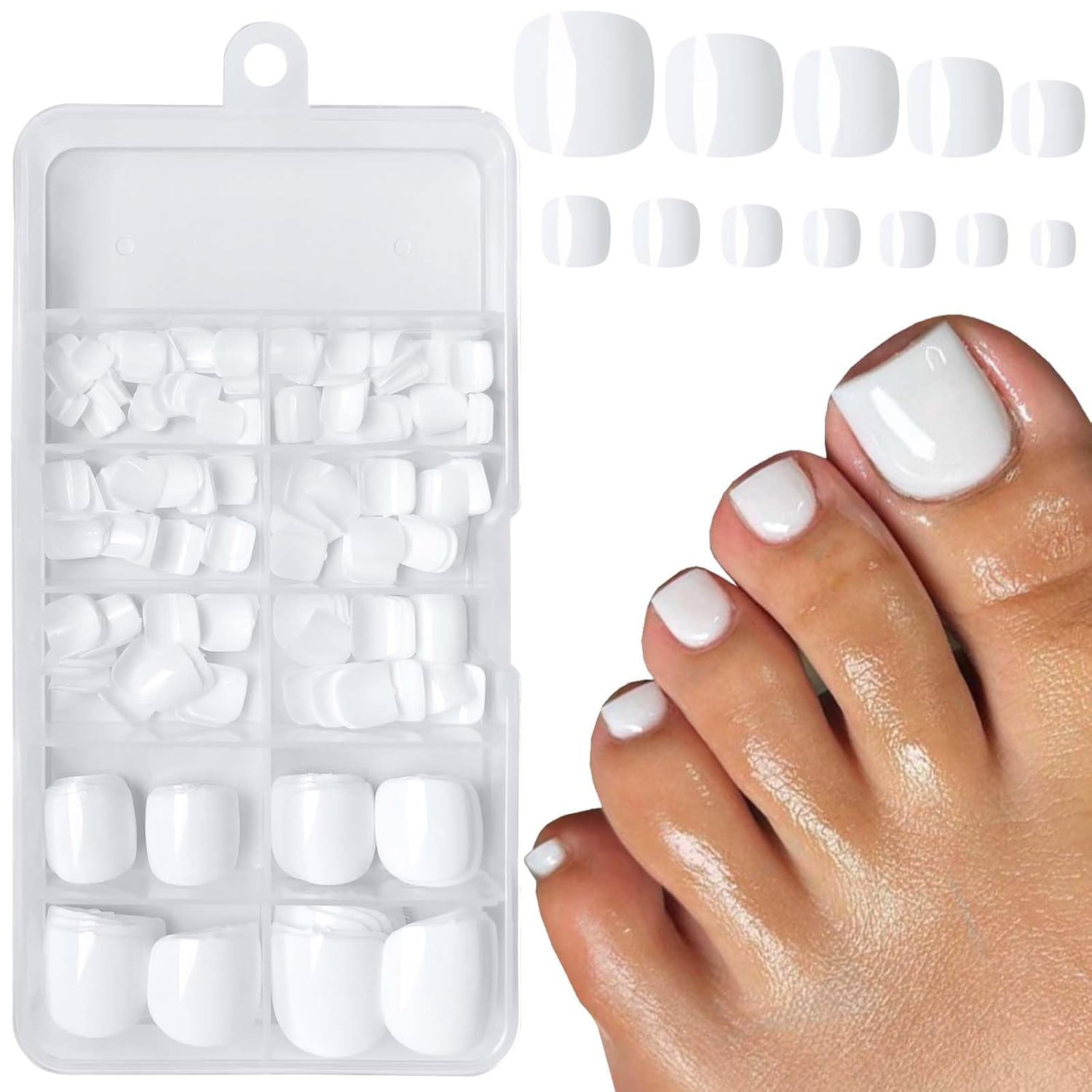 White Press on Toenails Women Fake Toenails with Gue Tabs, White ...