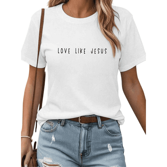 White Print Tshirt Graphic Tees Loose Shirts Bold Font LOVE LIKE JESUS ...