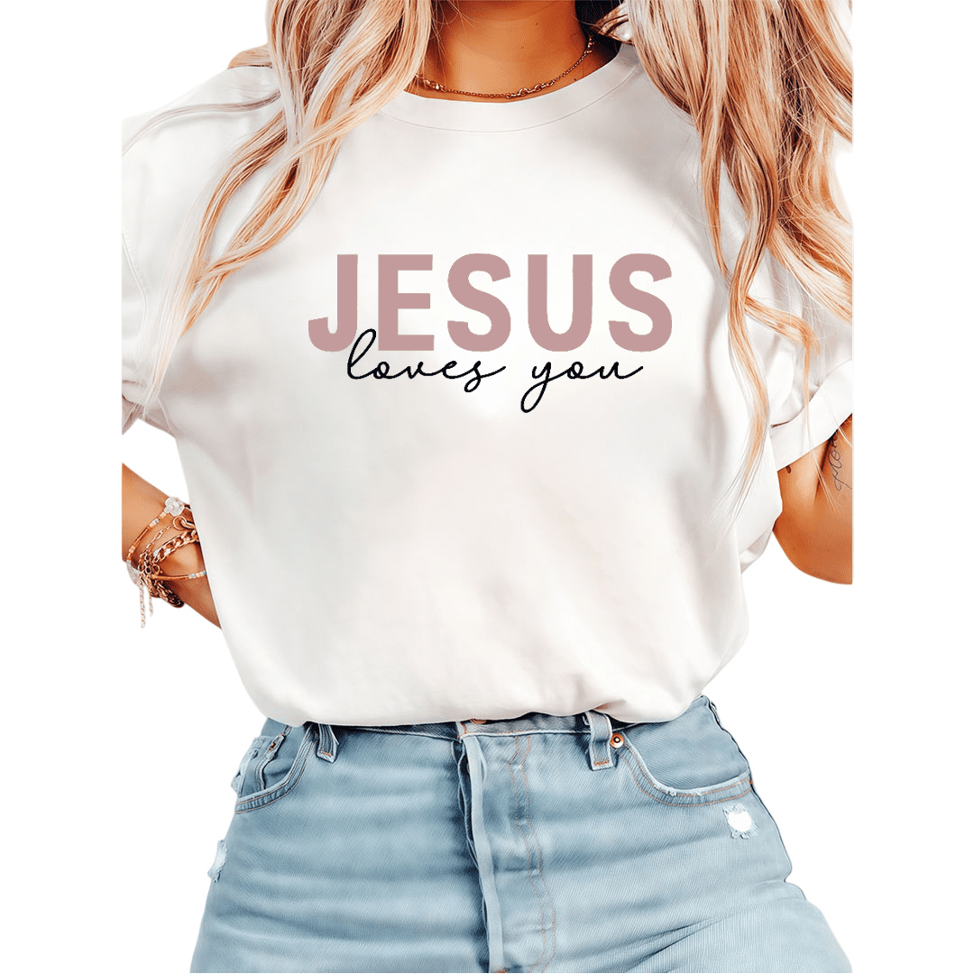 White Print Tshirt Graphic Tees Loose Shirts Handwritten JESUS loves ...