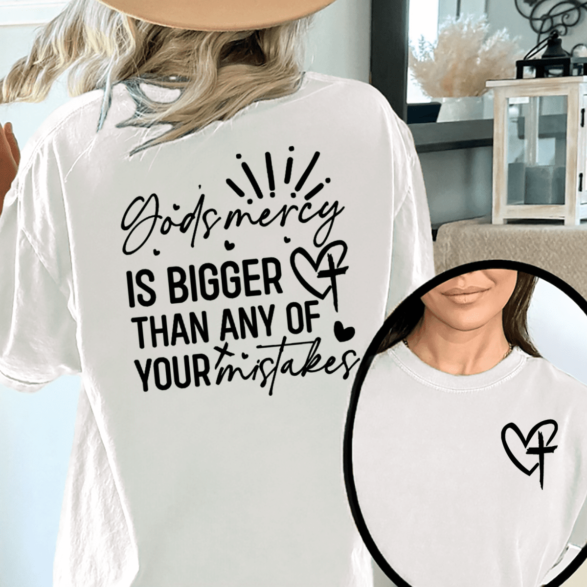 White Print Tshirt Graphic Tees Shirts Christian Gods Mercy Is Bigger ...