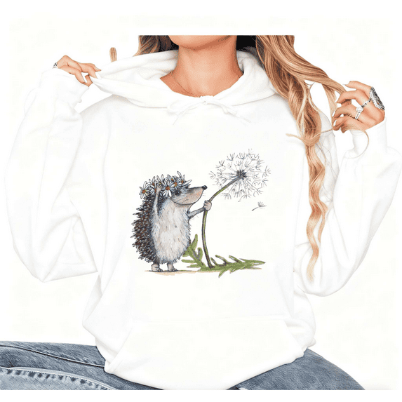 White Print hoodie Sweatshirt Graphic Sweatshirt Shirts with Hedgehog ...