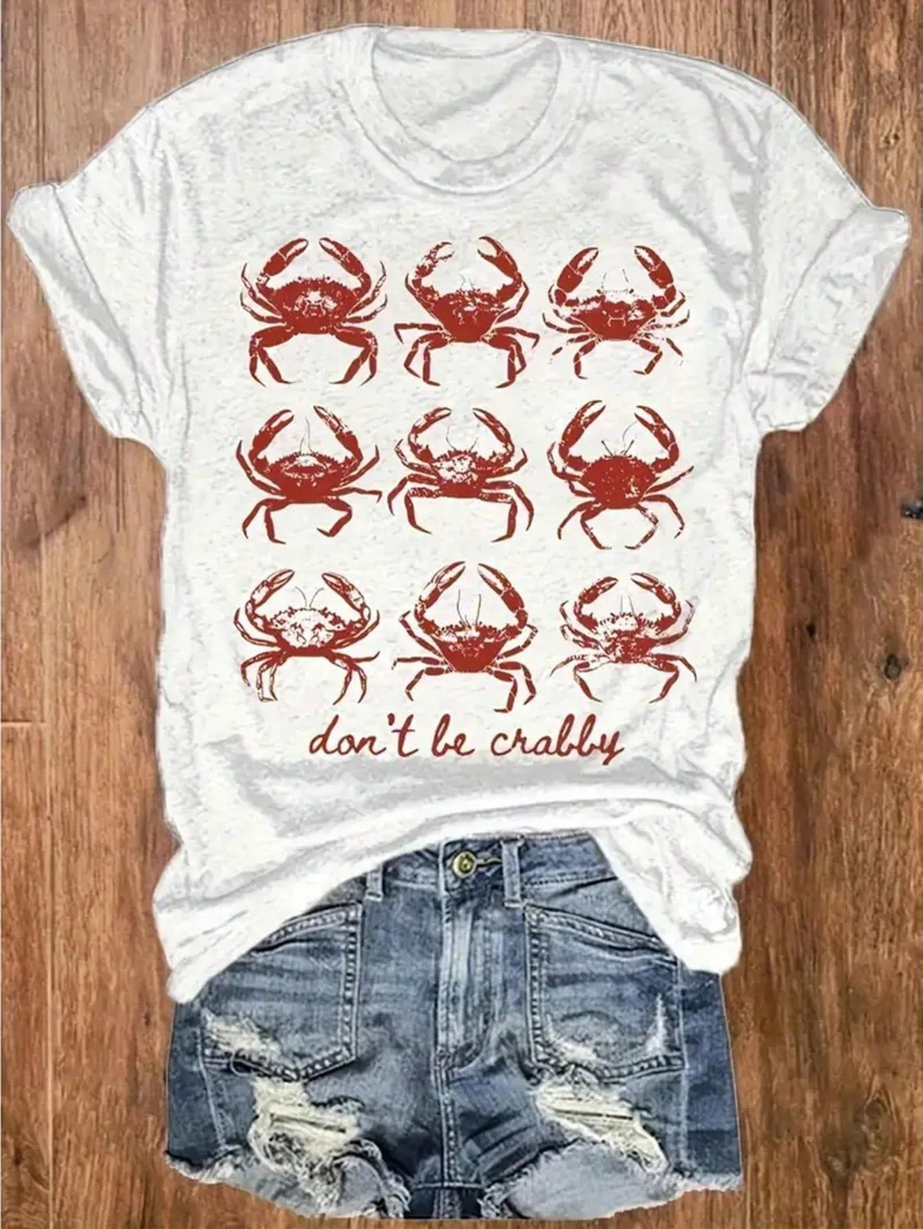 White Printed Cotton T-Shirt With Large Print Of Nine Crabs - Walmart.com