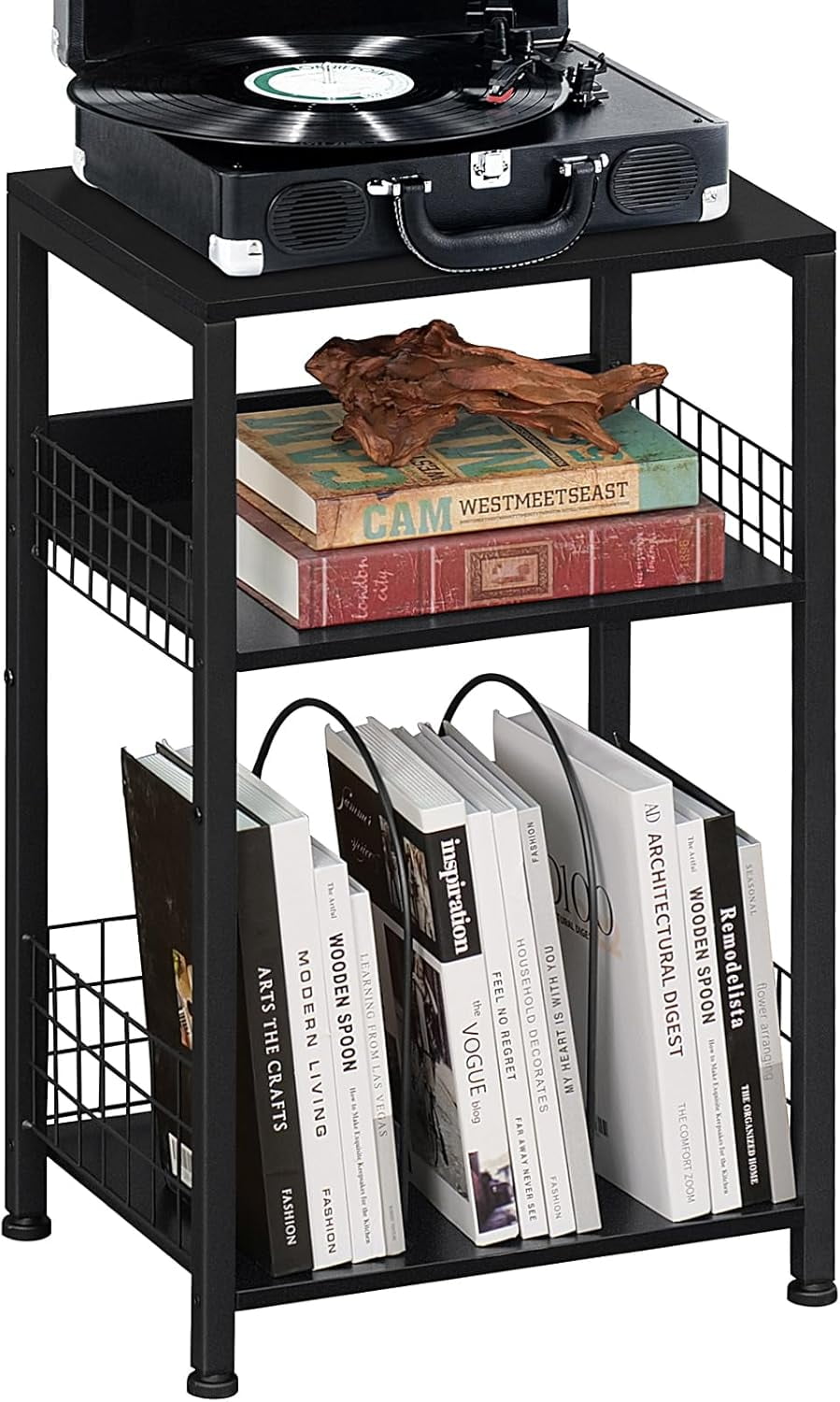 White Printer Stand, 3 Tier Record Player Stands with Vinyl Storage ...