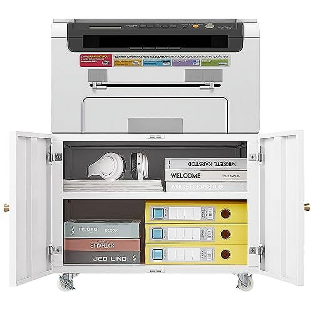 White Printer Stand with Storage, Mobile Metal Printer Table for Small ...