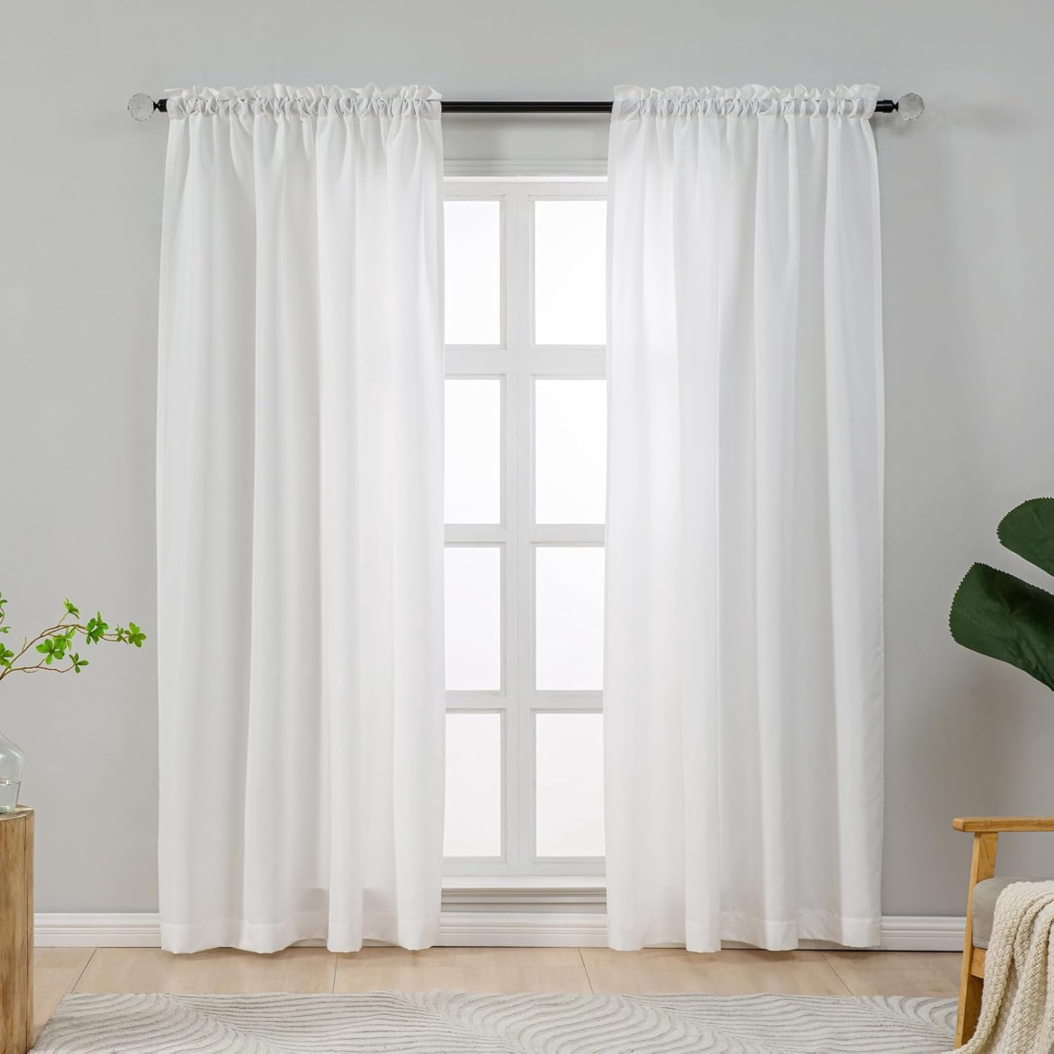 White Privacy Curtains 96 Inches Long 2 Panels Set, Light Filtering ...