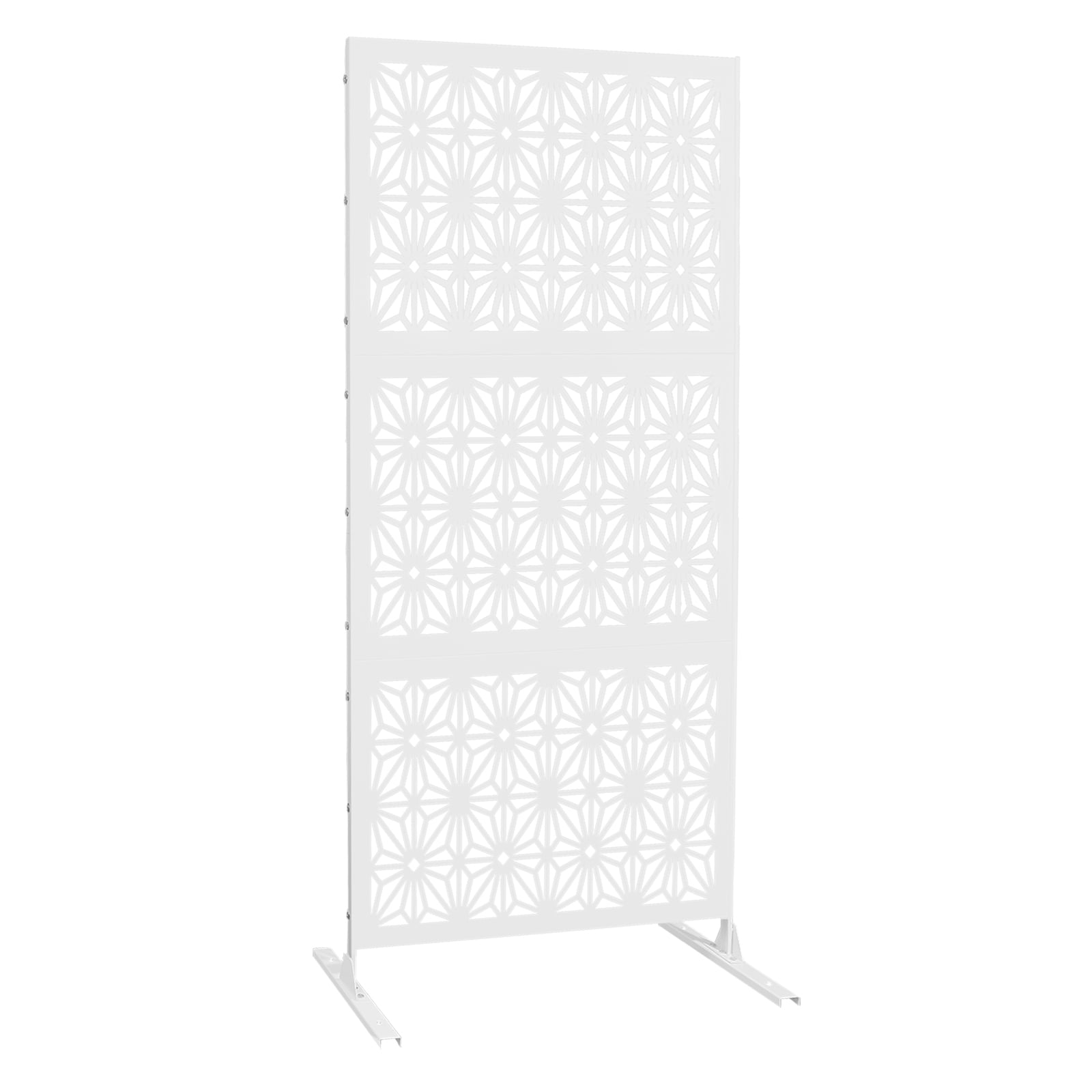 White Privacy Screen, 3-Panel Steel Divider with Laser-Cut Flower ...