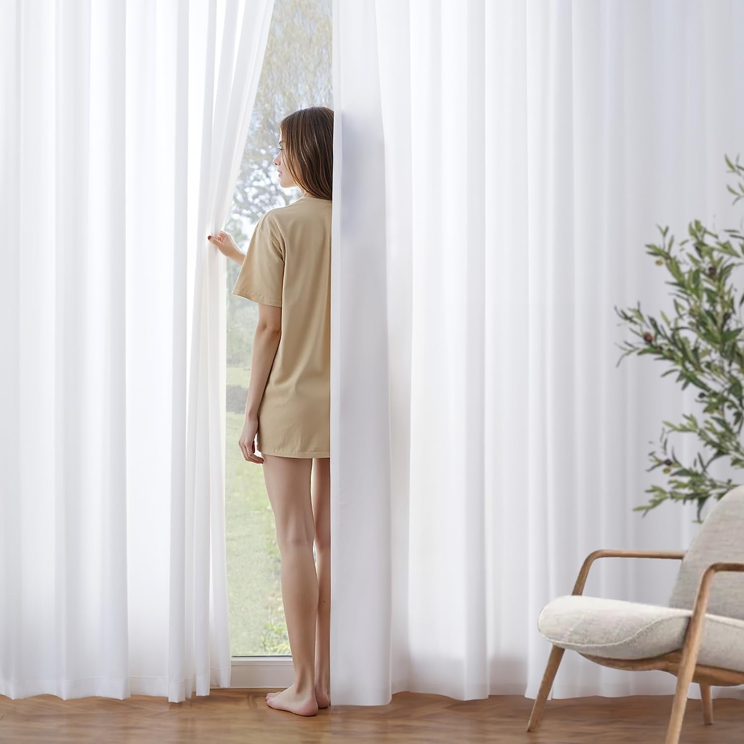 White Privacy Sheer Curtains That Let Light in 90 Inches Long Non-See ...
