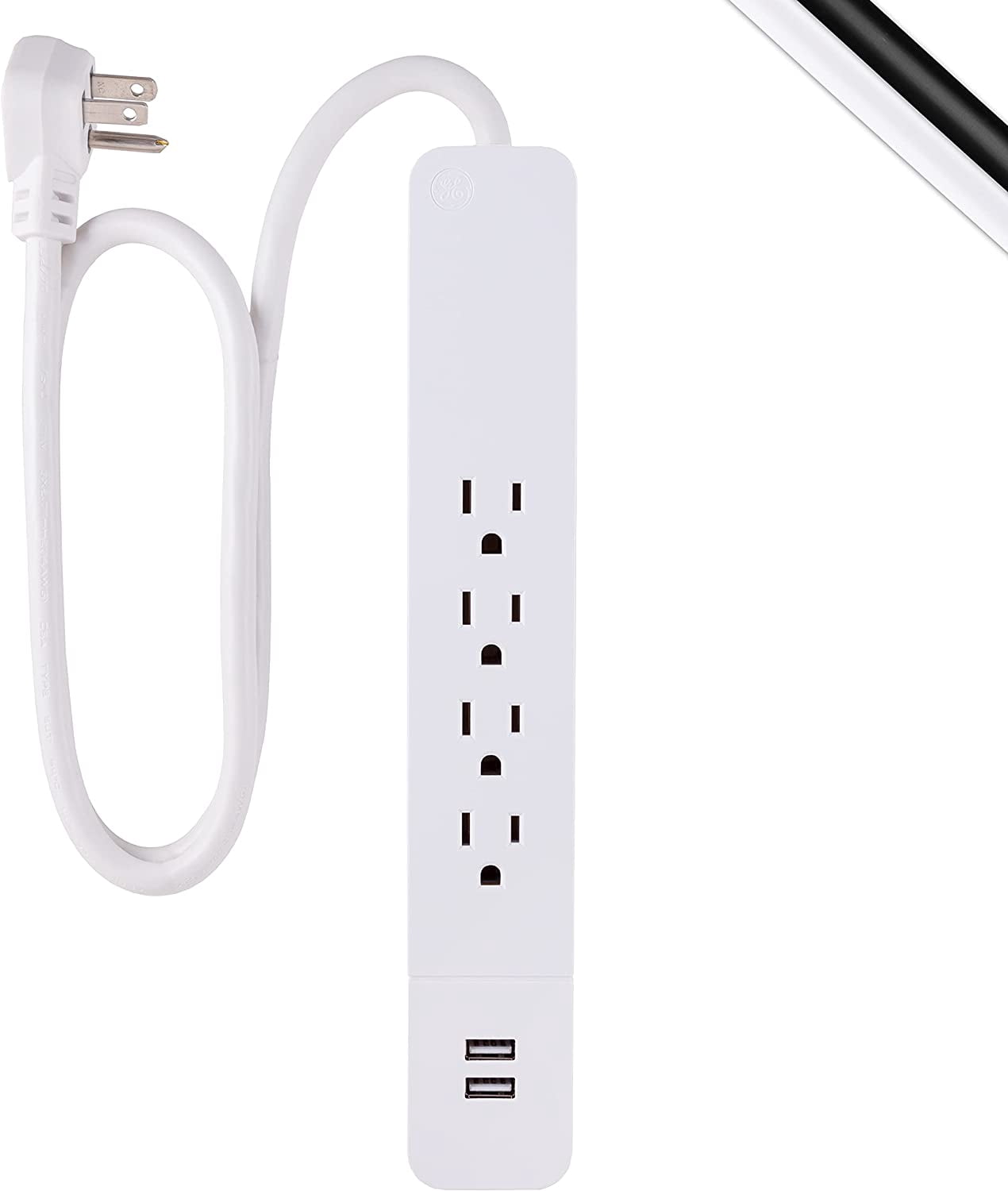 , White, Pro 4 Outlet Power Strip Surge Protector, 3' Extension Cord ...