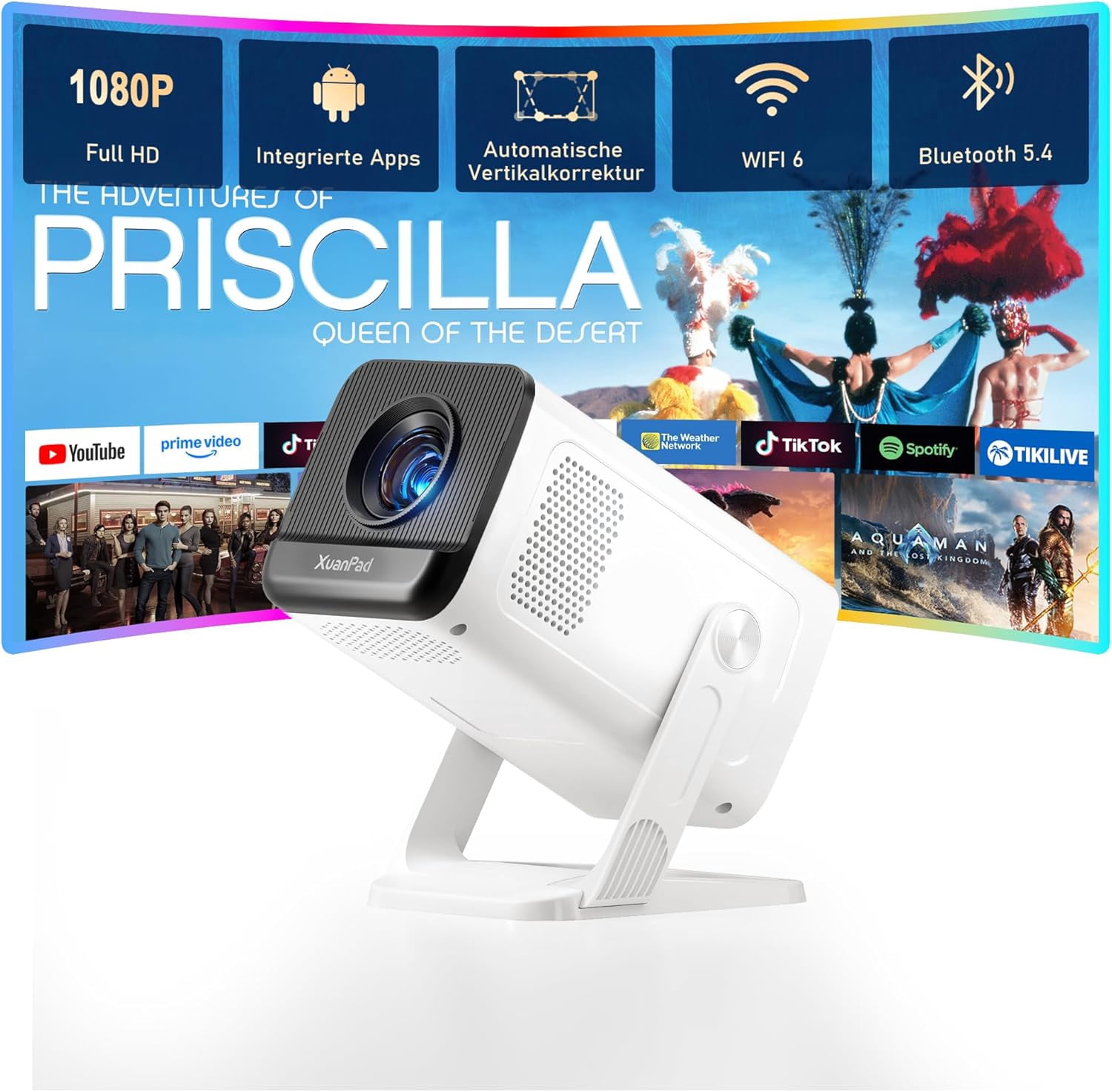 【White Projector & Built-in Apps】 Mini Projector with Wi-Fi and ...