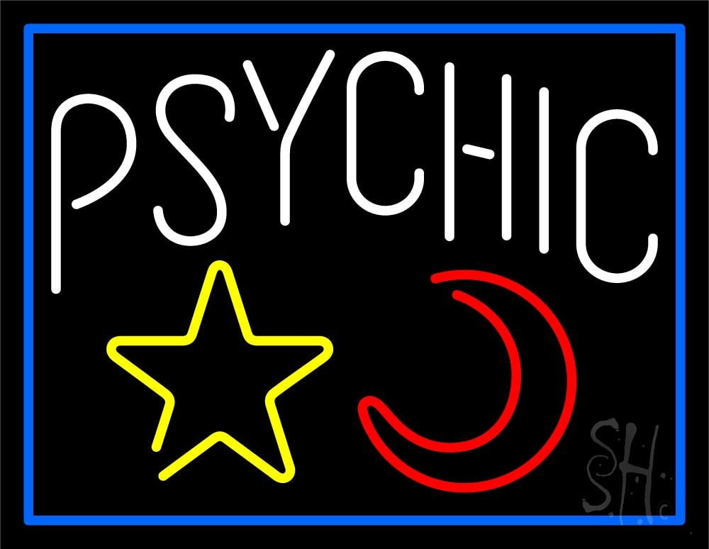 White Psychic With Moon And Star LED Neon Sign 15" Tall x 19" Wide ...
