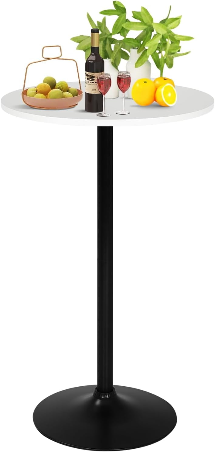 White Pub Table 23.5" W x 35" H Round High Top Table with Metal Base ...
