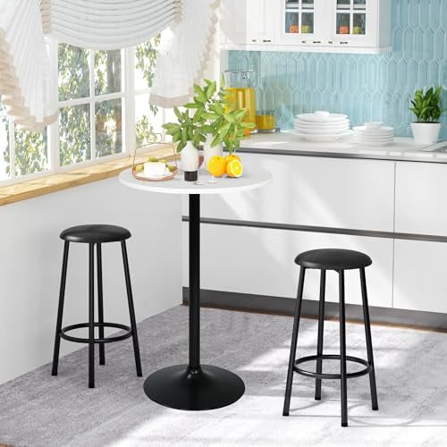 White Pub Table 23.5" W x 35" H Round High Top Table with Metal Base ...
