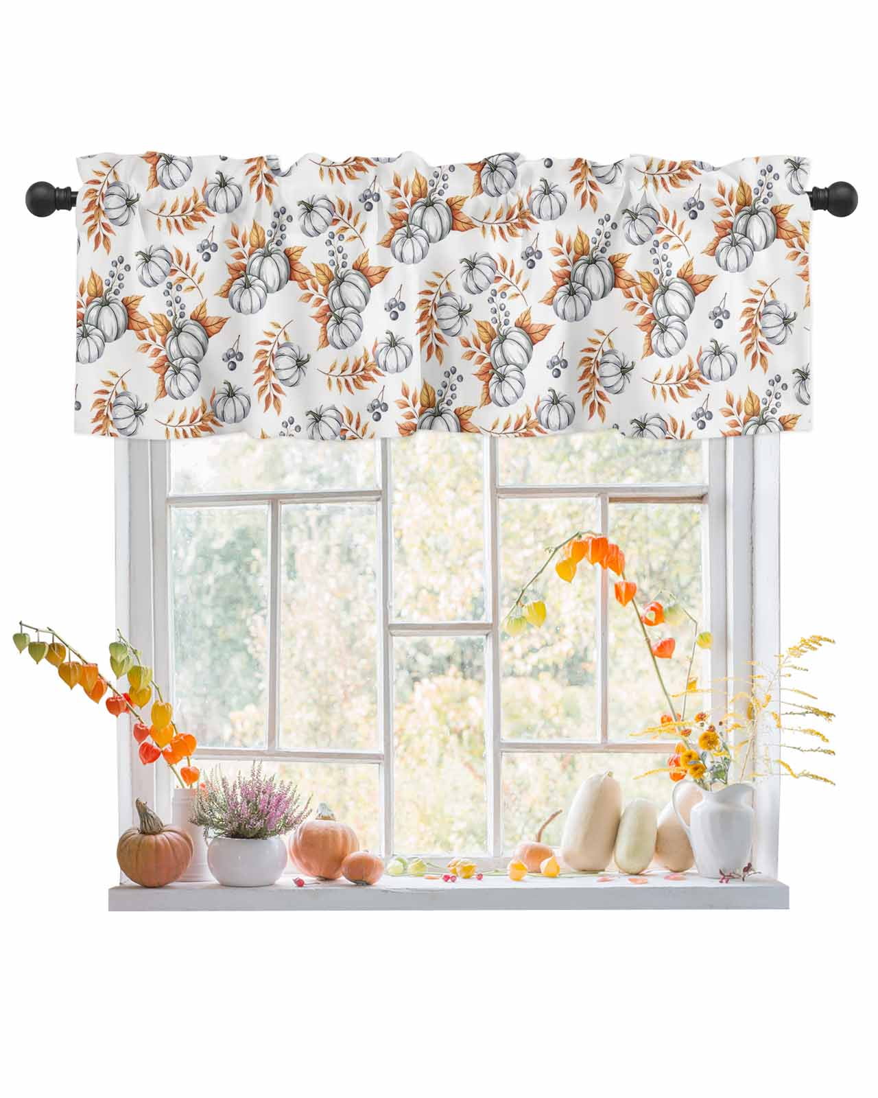 White Pumpkin Fall Valances for Windows, Rod Pocket Thanksgiving ...