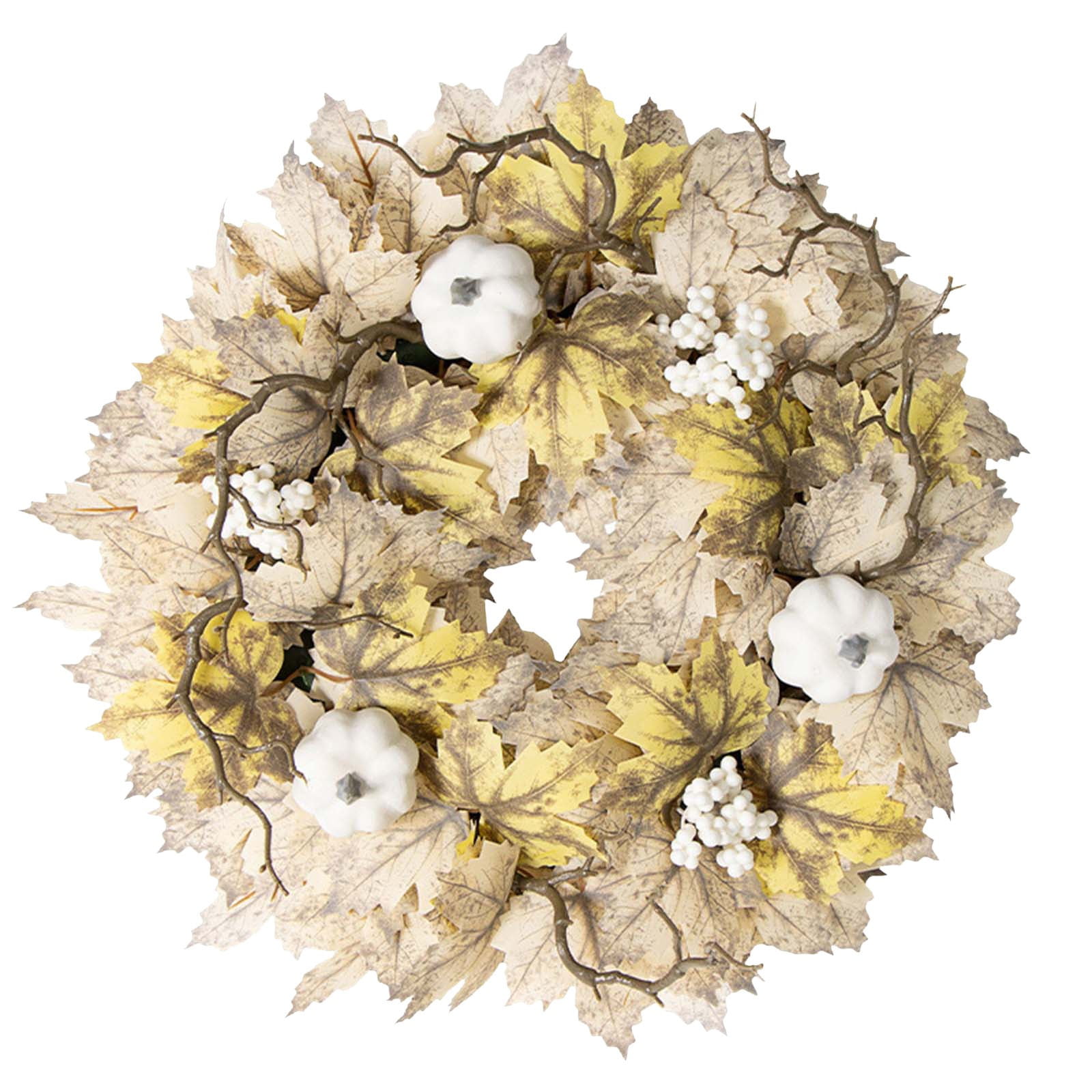 White Pumpkin Fall Wreaths Decoration For Front Door Maple Leaves ...
